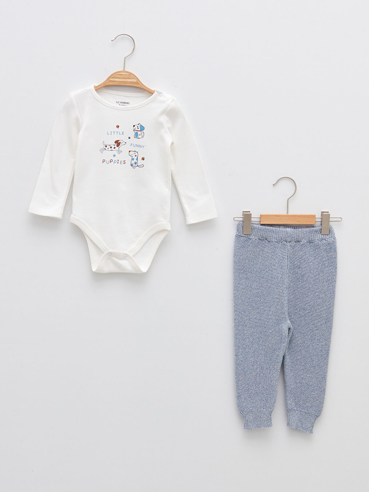 Bisiklet Yaka Uzun Kollu Baskılı Erkek Bebek Çıtçıtlı Body ve Pantolon 2'li Takım