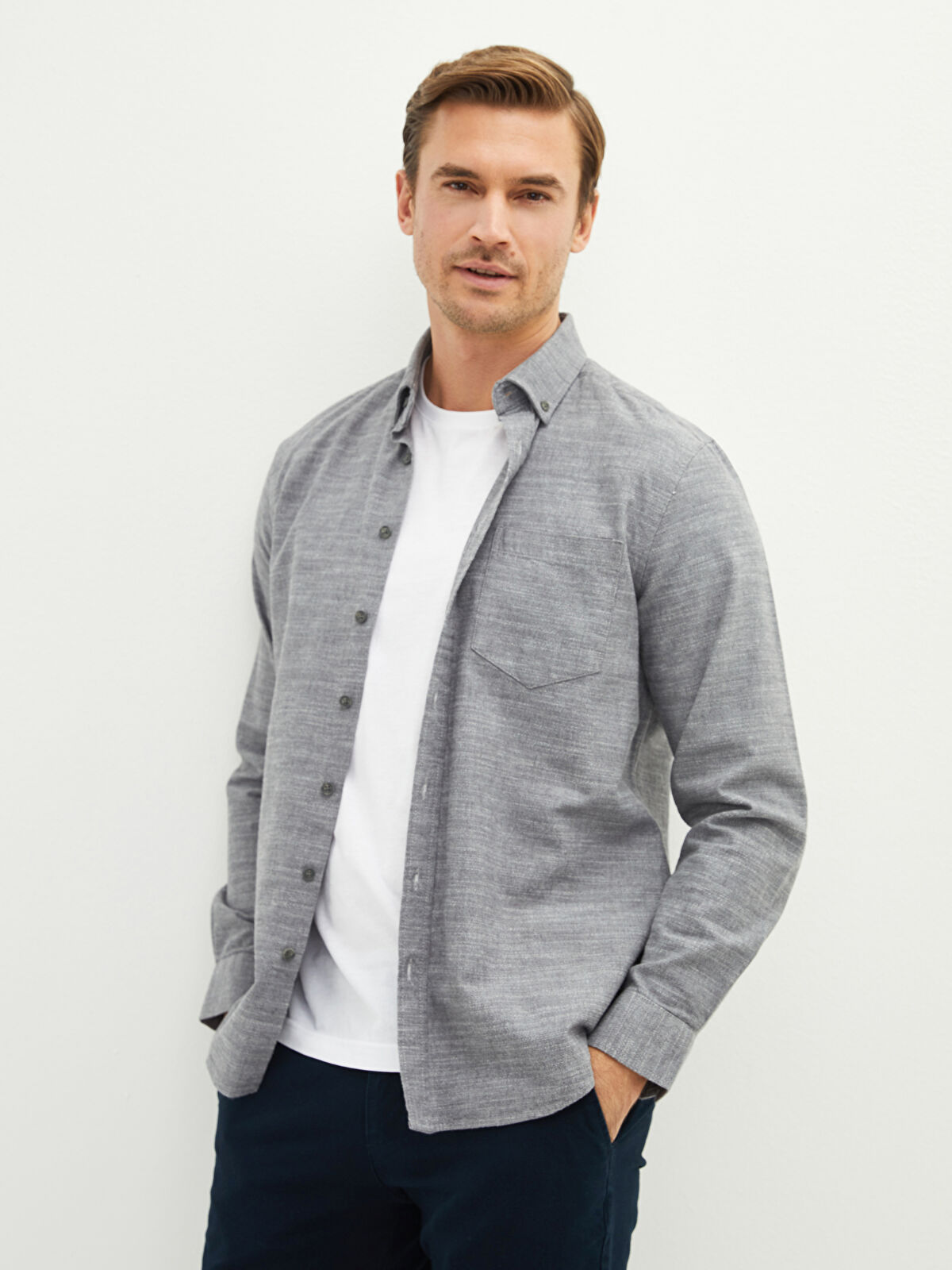 LCW CLASSIC Regular Fit Uzun Kollu Armürlü Erkek Gömlek