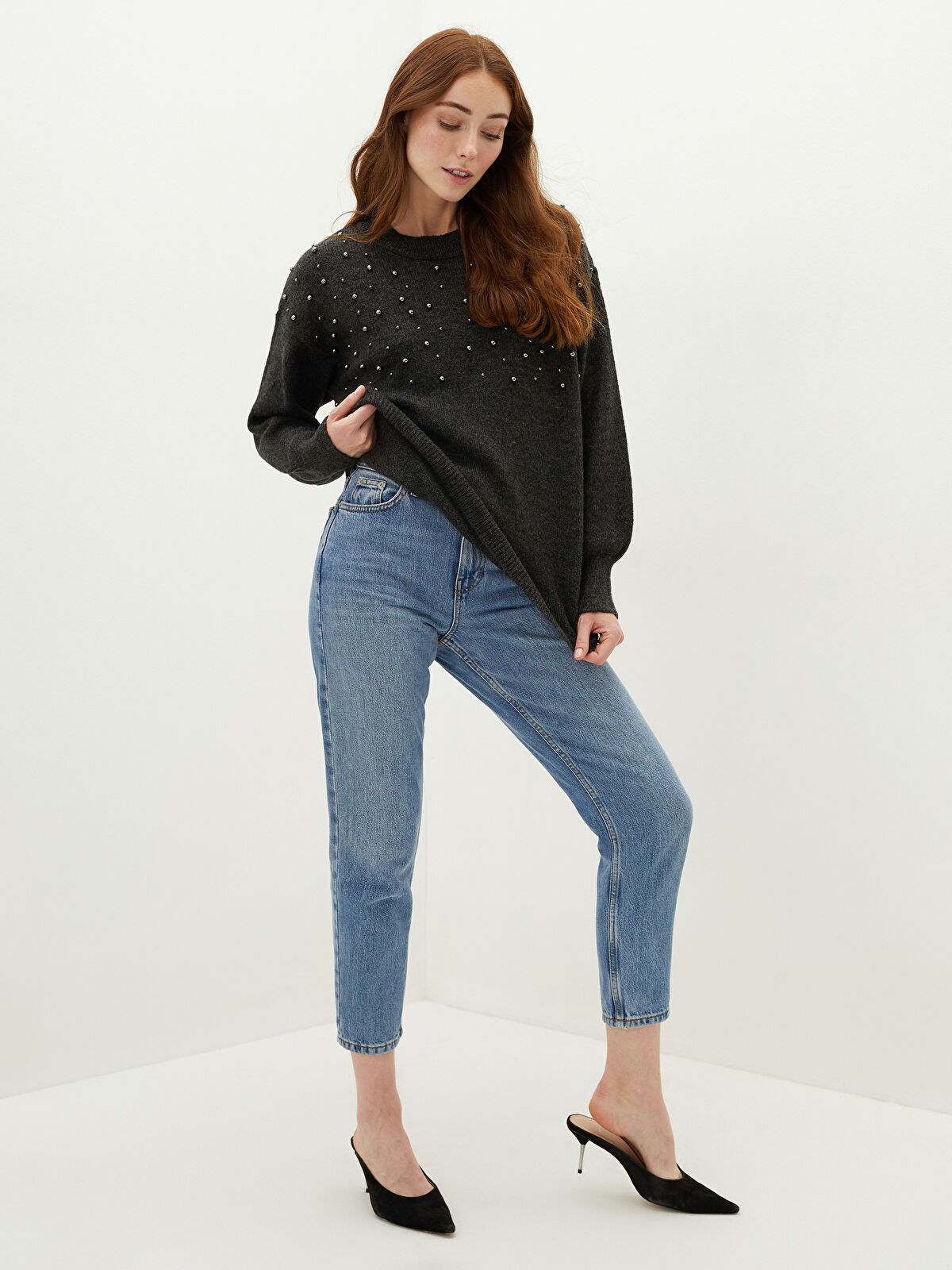 LCW CLASSIC Bisiklet Yaka Taş İşlemeli Uzun Kollu Kadın Triko Kazak LCW CLASSIC Bisiklet Yaka Taş İşlemeli Uzun Kollu Kadın Triko Kazak