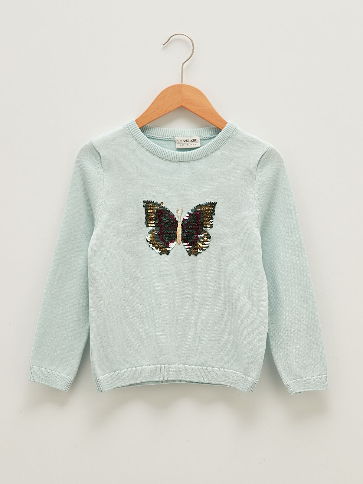 Bisiklet Yaka Çift Yönlü Payetli Uzun Kollu Kız Çocuk Triko Kazak