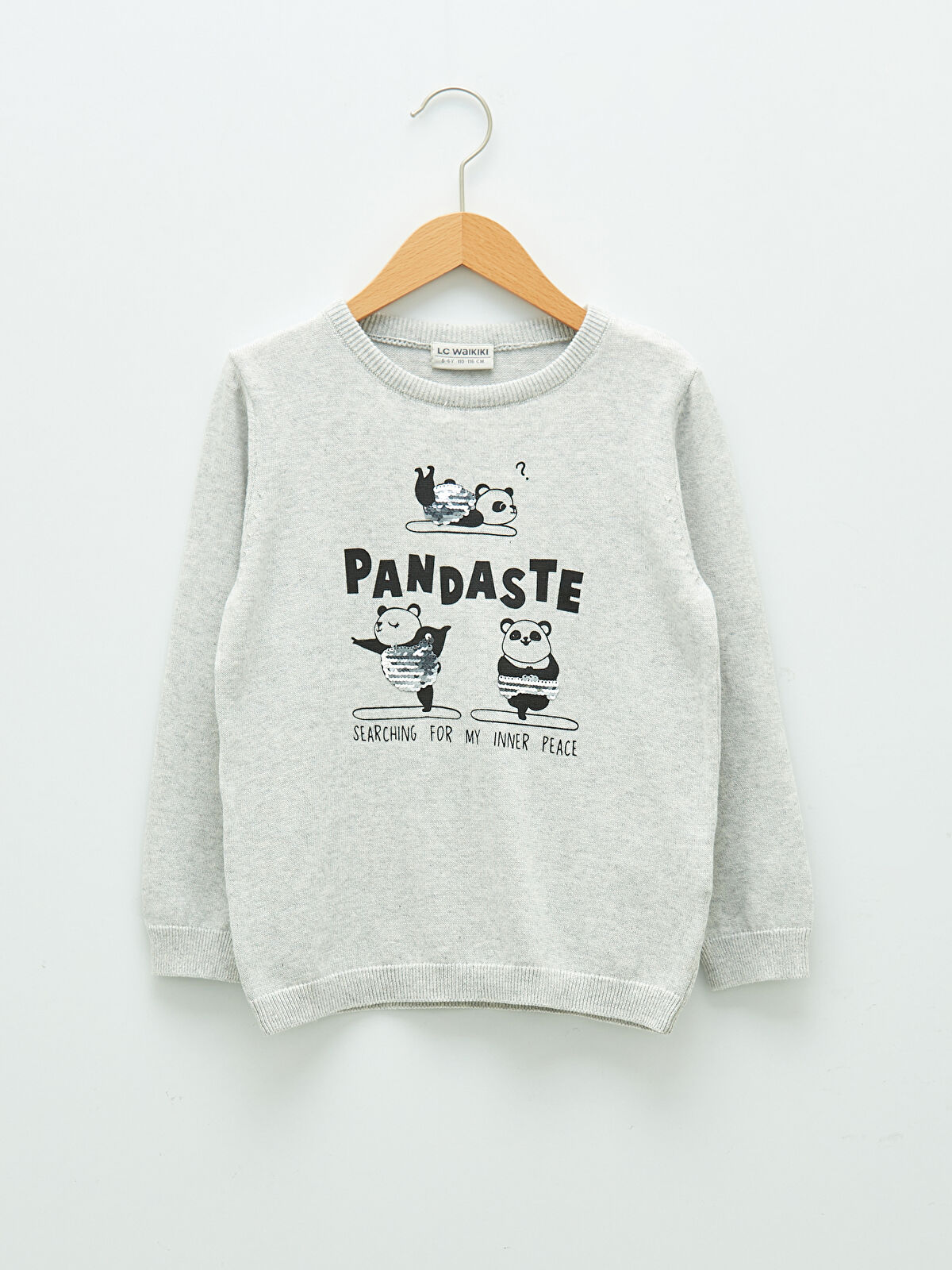 Bisiklet Yaka Baskılı Pul İşlemeli Uzun Kollu Kız Çocuk Triko Kazak