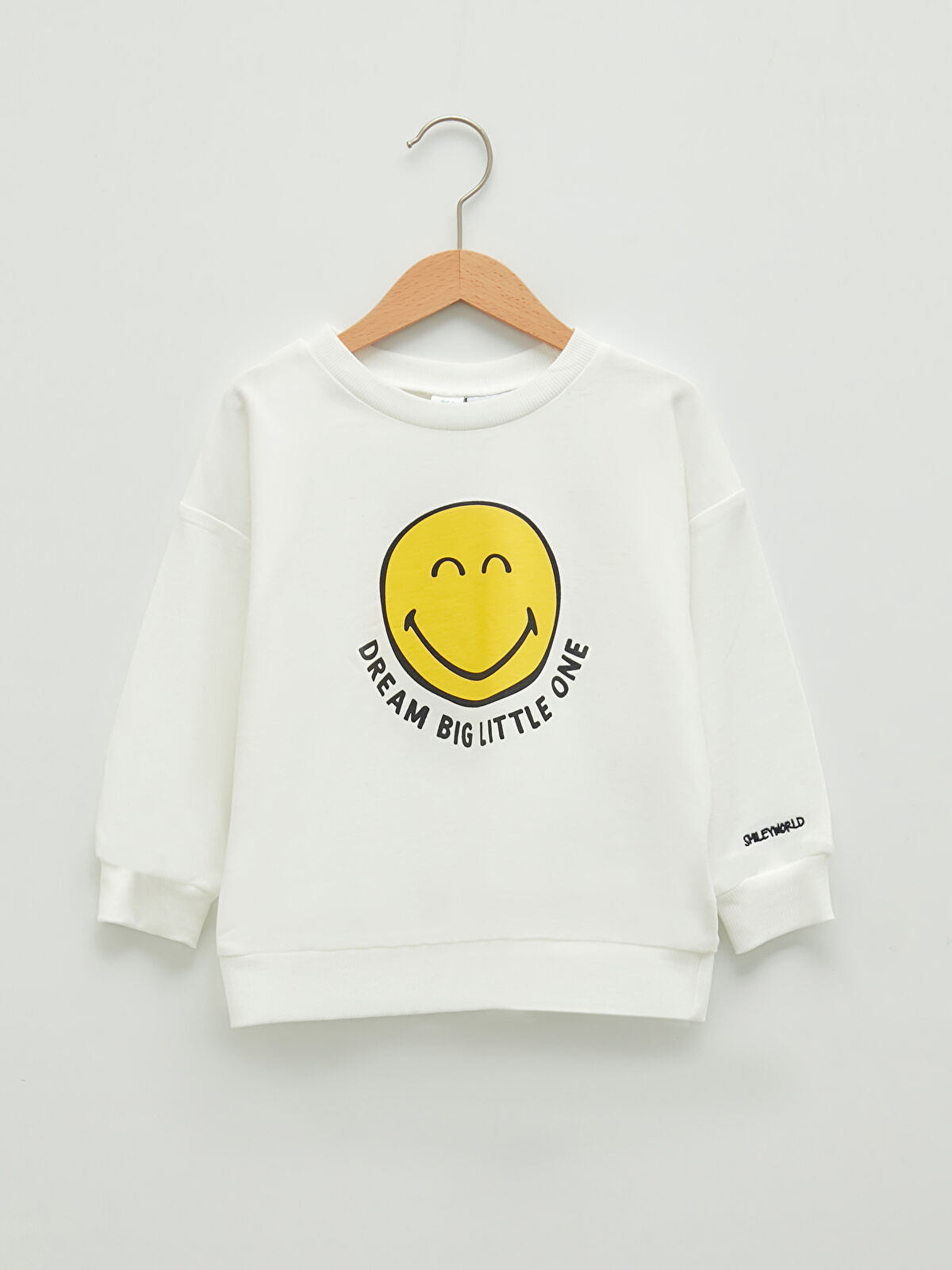 Bisiklet Yaka Kısa Kollu Smiley Baskılı Erkek Bebek Sweatshirt