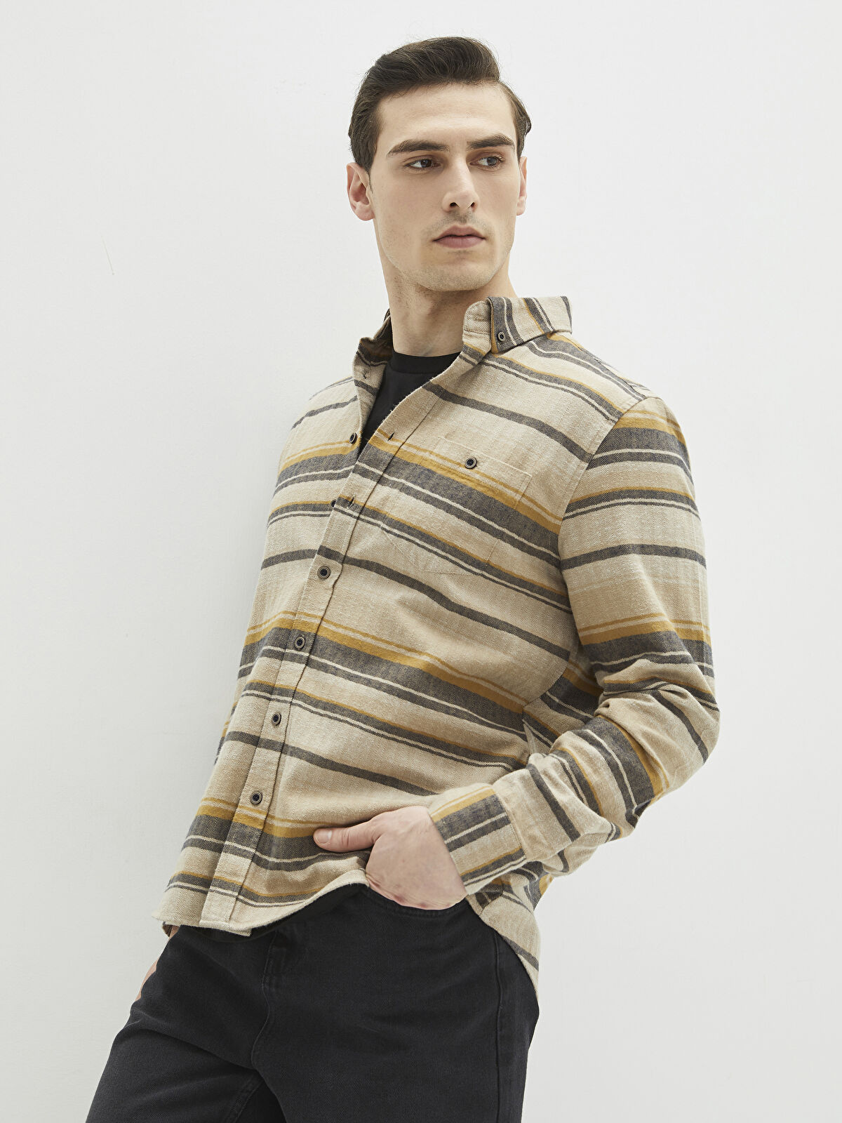 LCW CLASSIC Regular Fit Uzun Kollu Çizgili Erkek Oduncu Gömlek Ceket