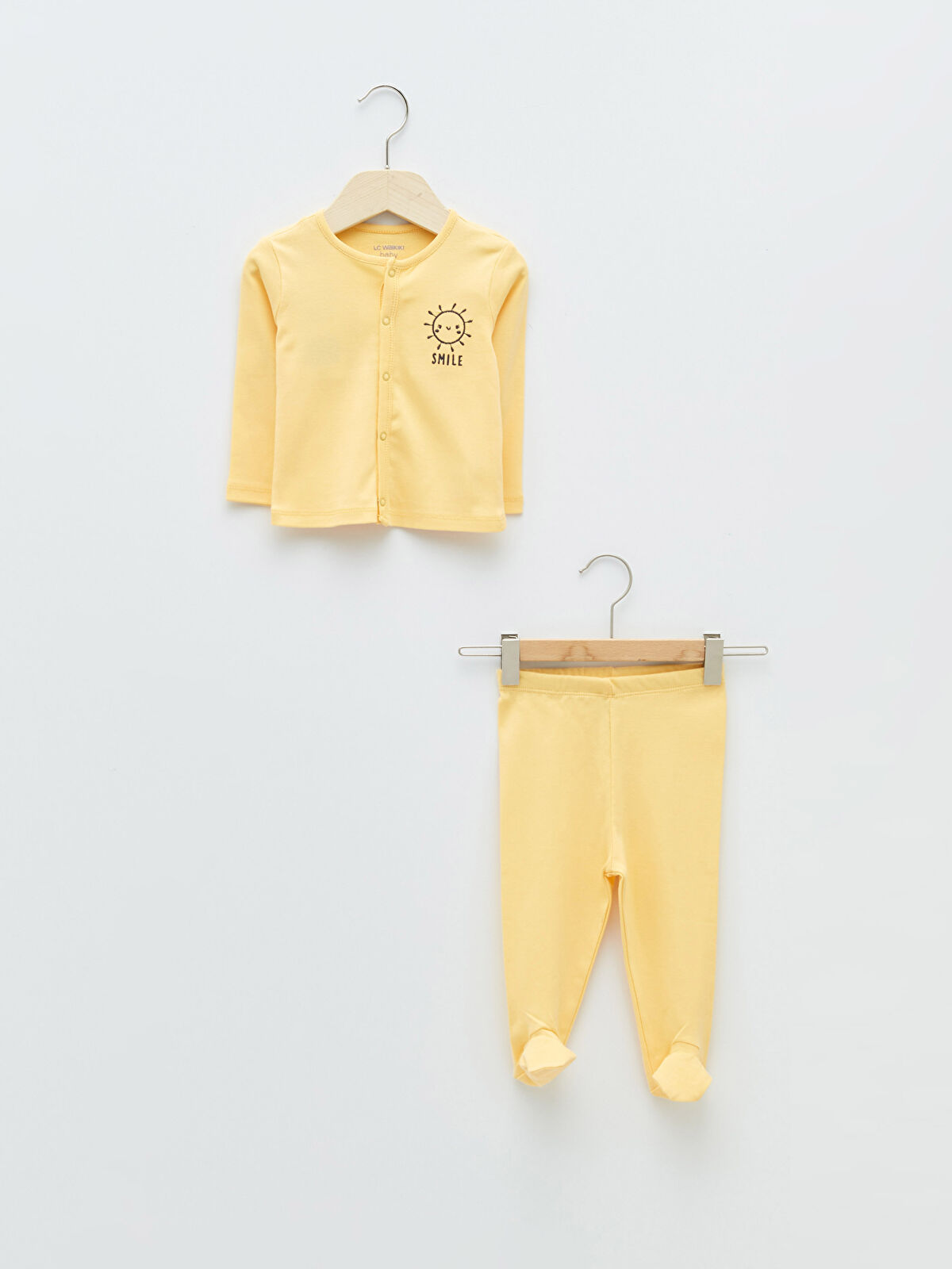 Bisiklet Yaka Uzun Kollu Baskılı Kız Bebek Hırka ve Pantolon 2'li Takım