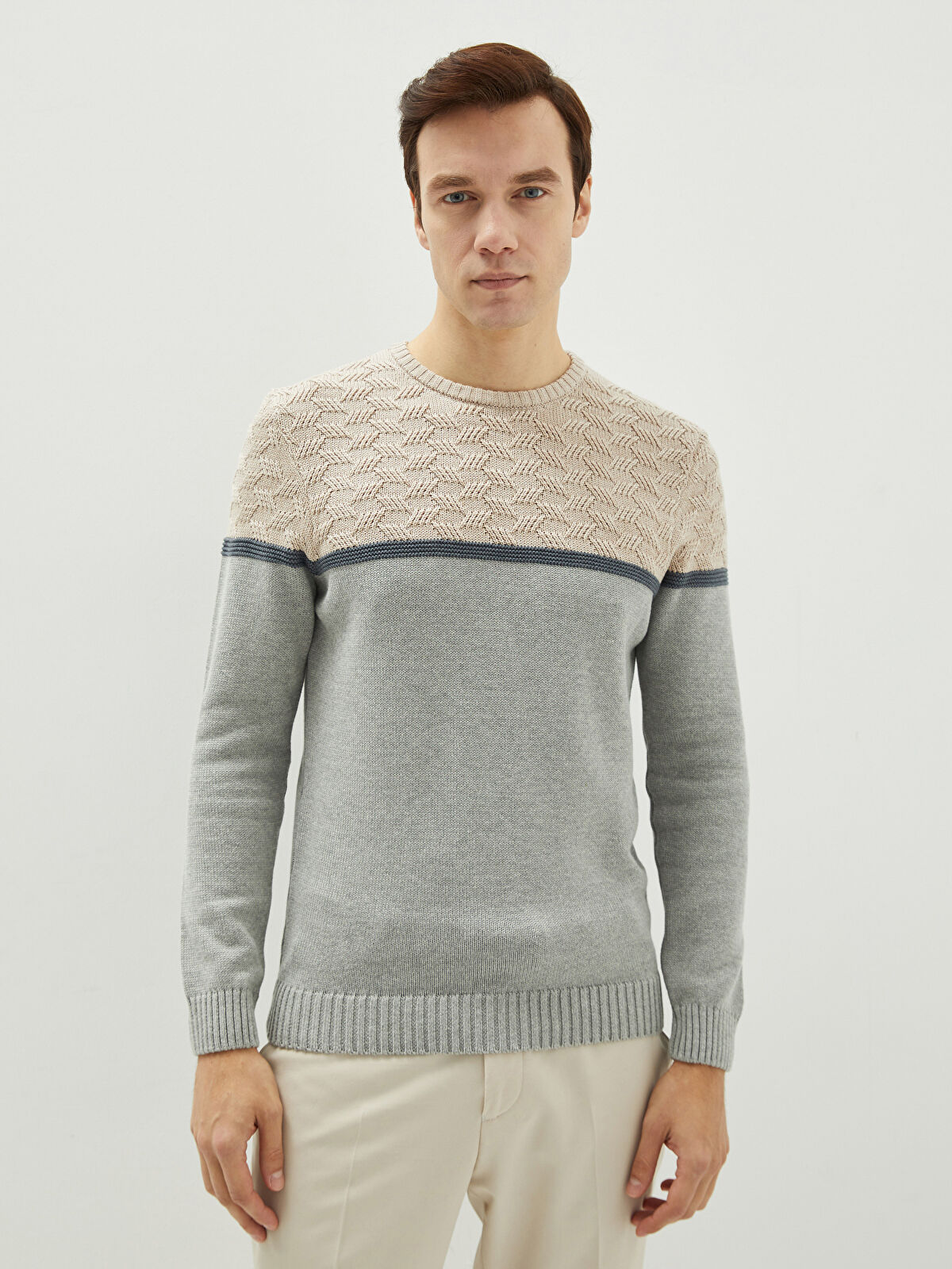 LCW CLASSIC Bisiklet Yaka Uzun Kollu Renk Bloklu Erkek Triko Kazak