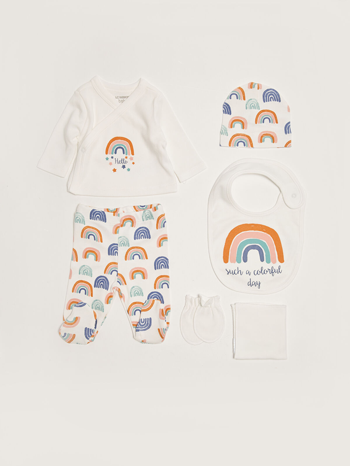 V Yaka Uzun Kollu Baskılı Prematüre Unisex Bebek Hastane Çıkış Seti