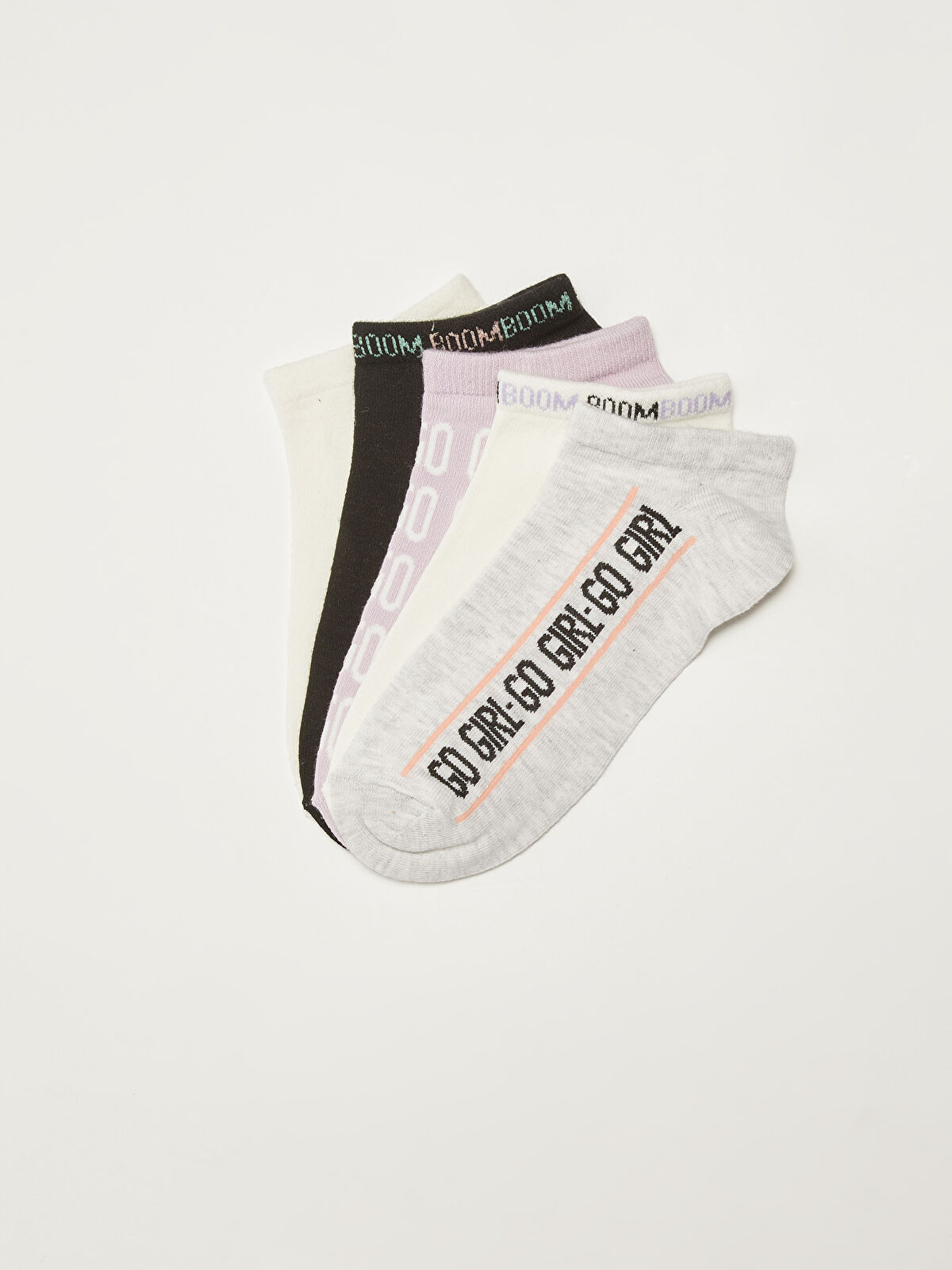 LCW DREAM Slogan Baskılı Pamuklu Kadın Patik Çorap 5'li Paket