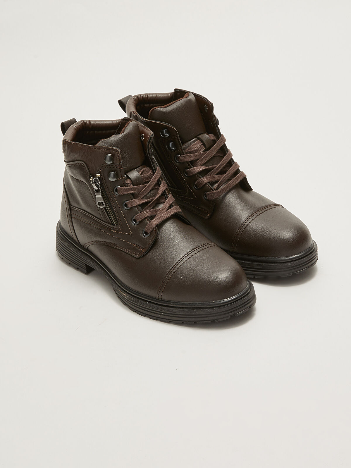 Deri Görünümlü Fermuar ve Bağcıklı Erkek Bot