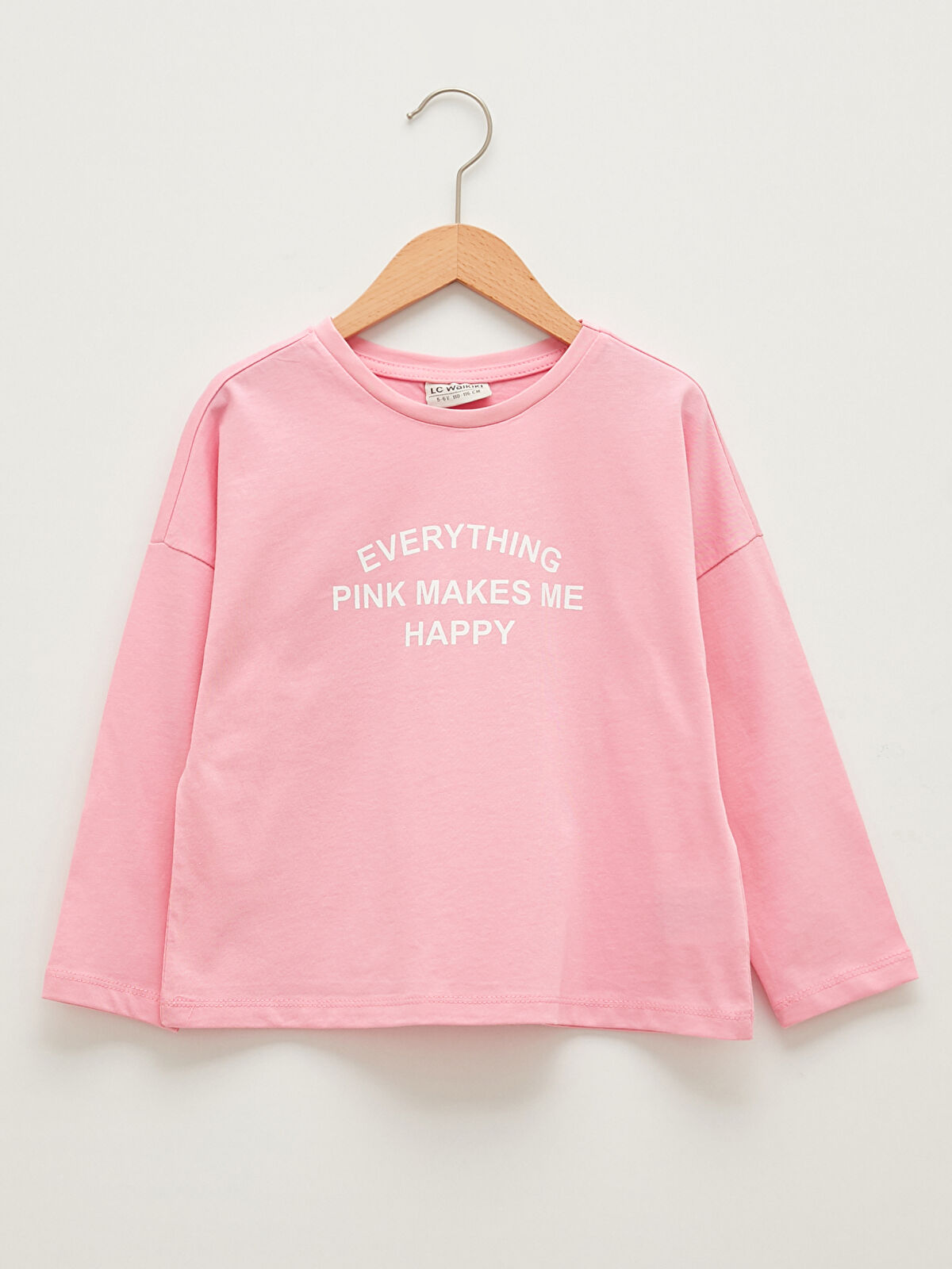 Bisiklet Yaka Slogan Yazı Baskılı Uzun Kollu Pamuklu Kız Çocuk Tişört