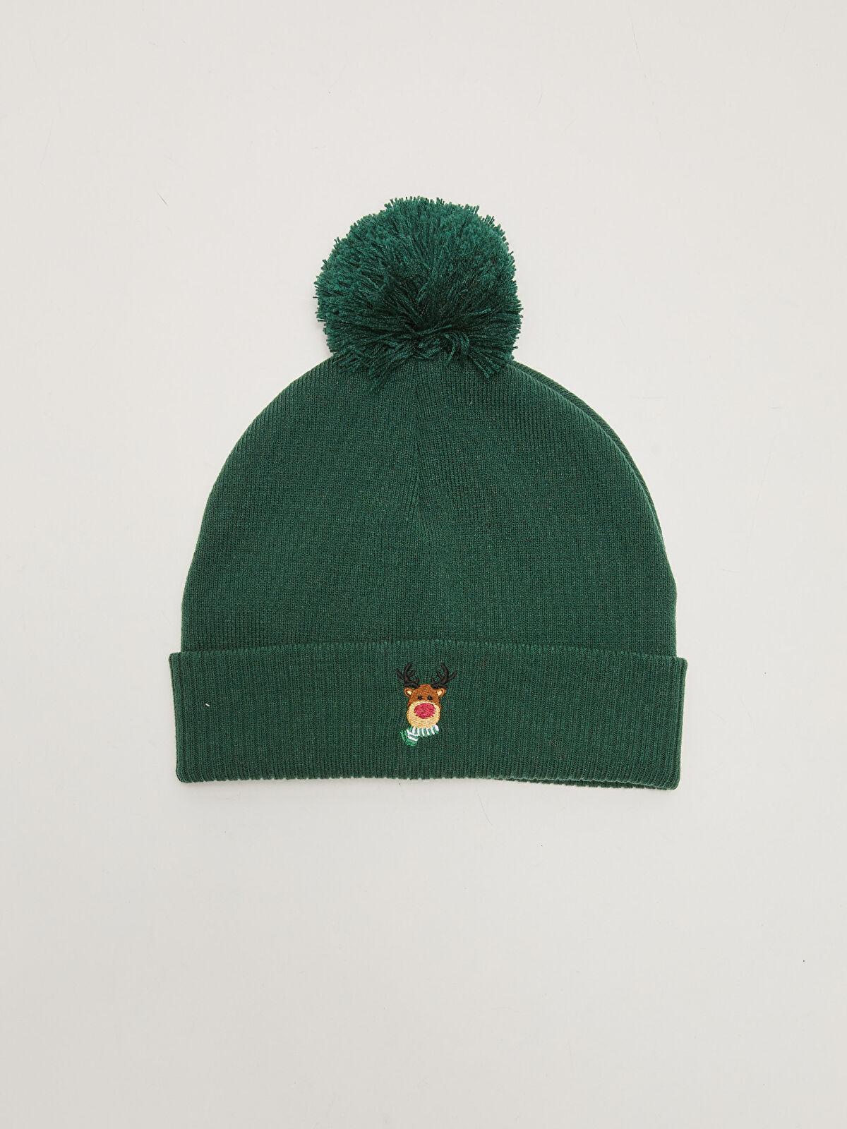 Yılbaşı Temalı Geyik Figürü Nakışlı Ponponlu Erkek Triko Bere