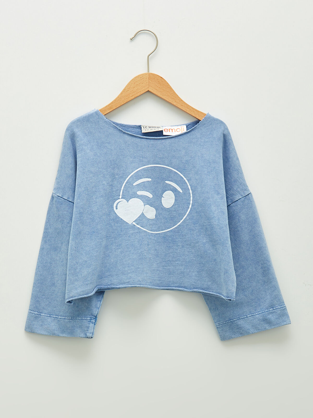 Bisiklet Yaka Emoji Baskılı Uzun Kollu Kız Çocuk Sweatshirt