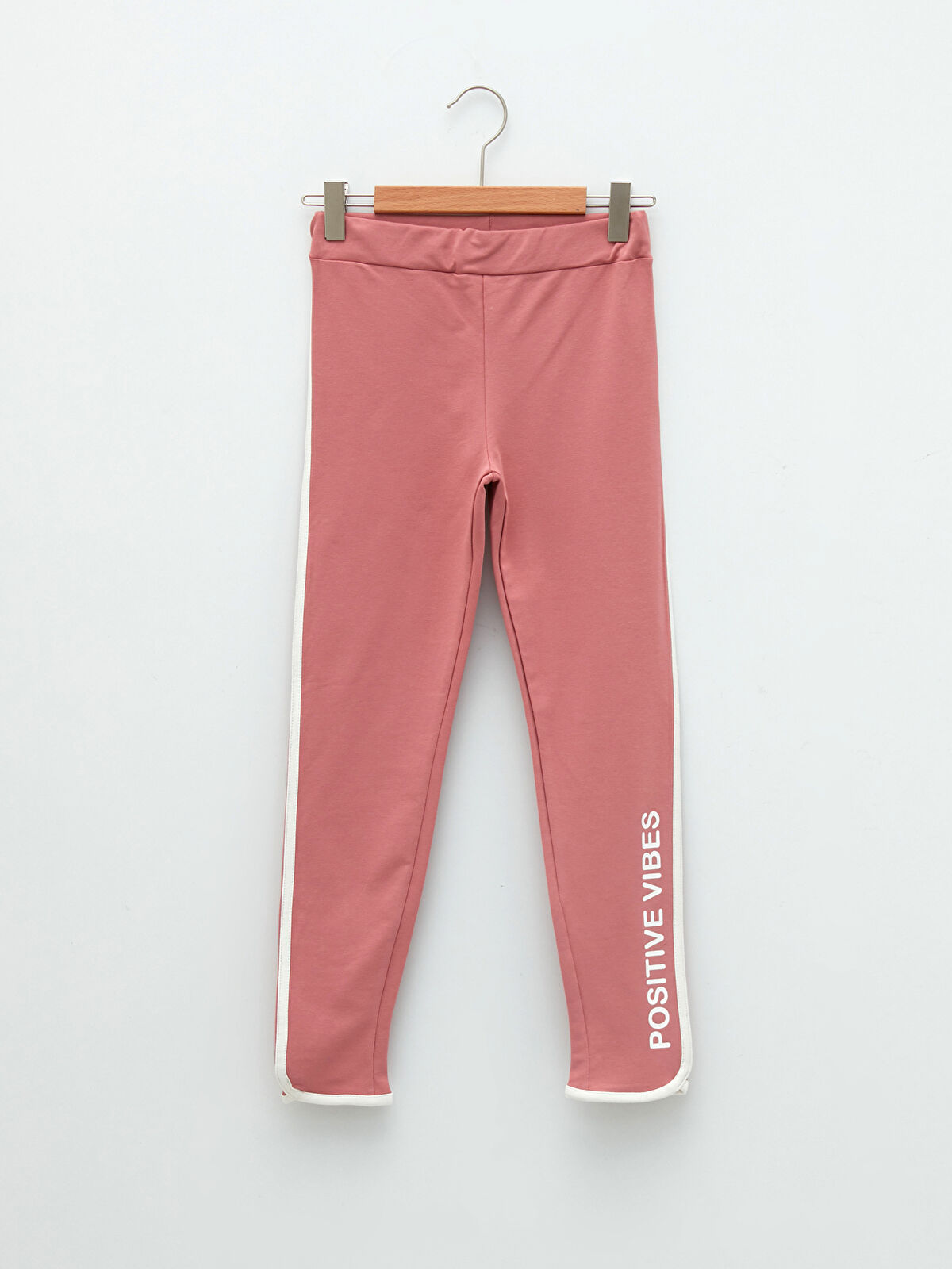 Beli Lastikli Yazı Baskılı Pamuklu Kız Çocuk Uzun Tayt