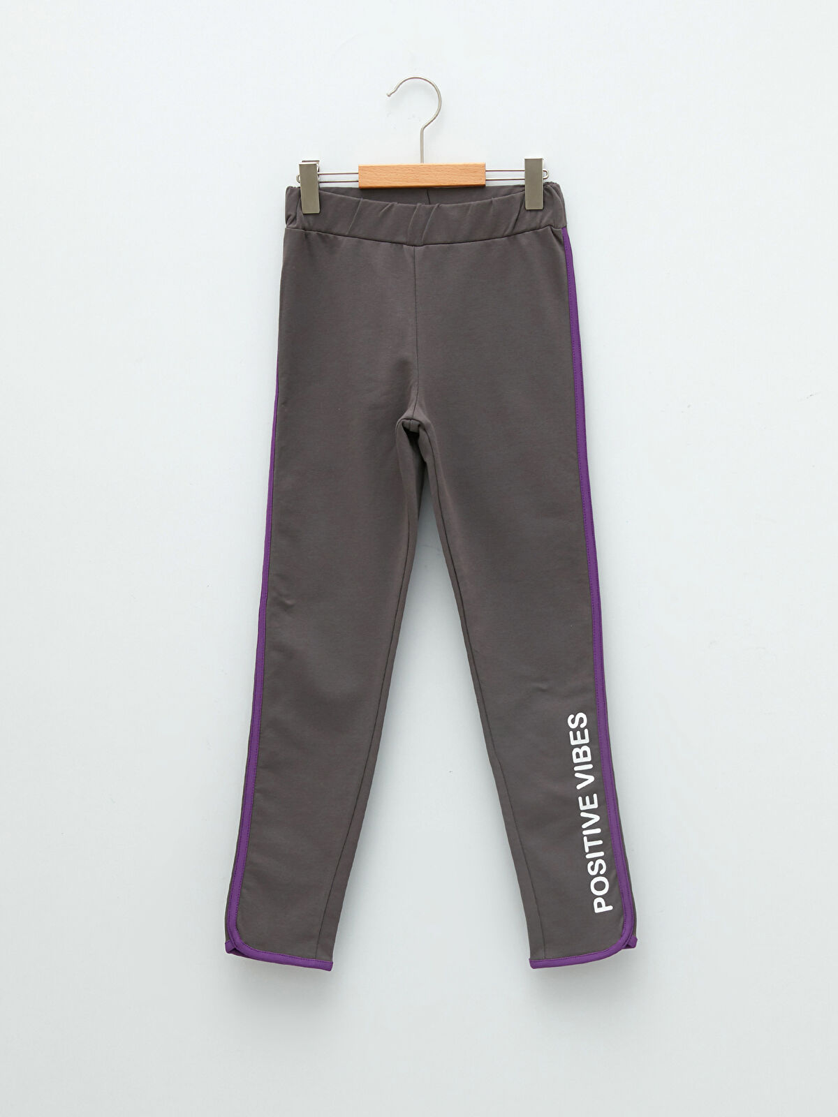 Beli Lastikli Yazı Baskılı Pamuklu Kız Çocuk Uzun Tayt