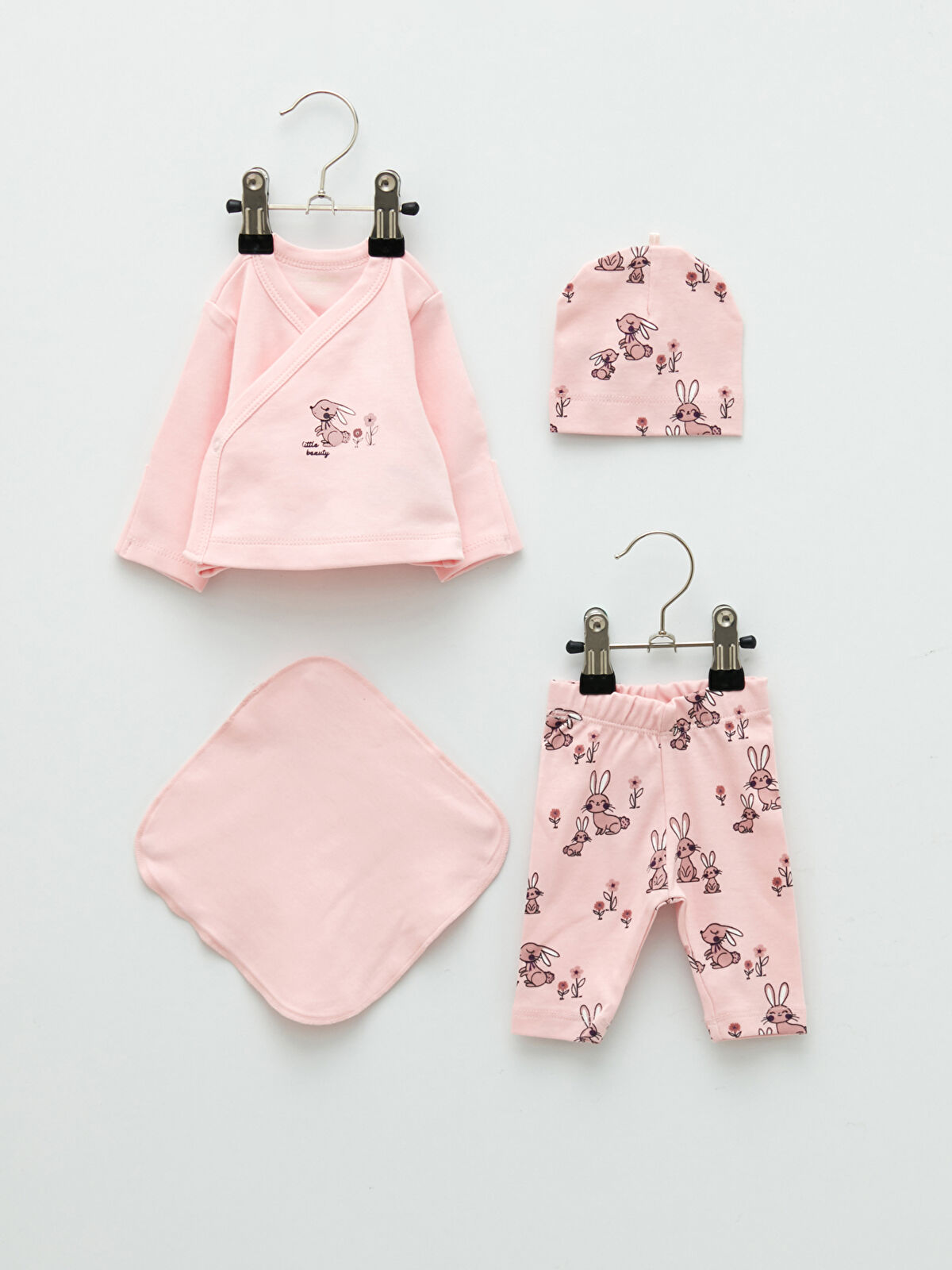 V Yaka Uzun Kollu Baskılı Pamuklu Prematüre Kız Bebek Hastane Çıkış Seti