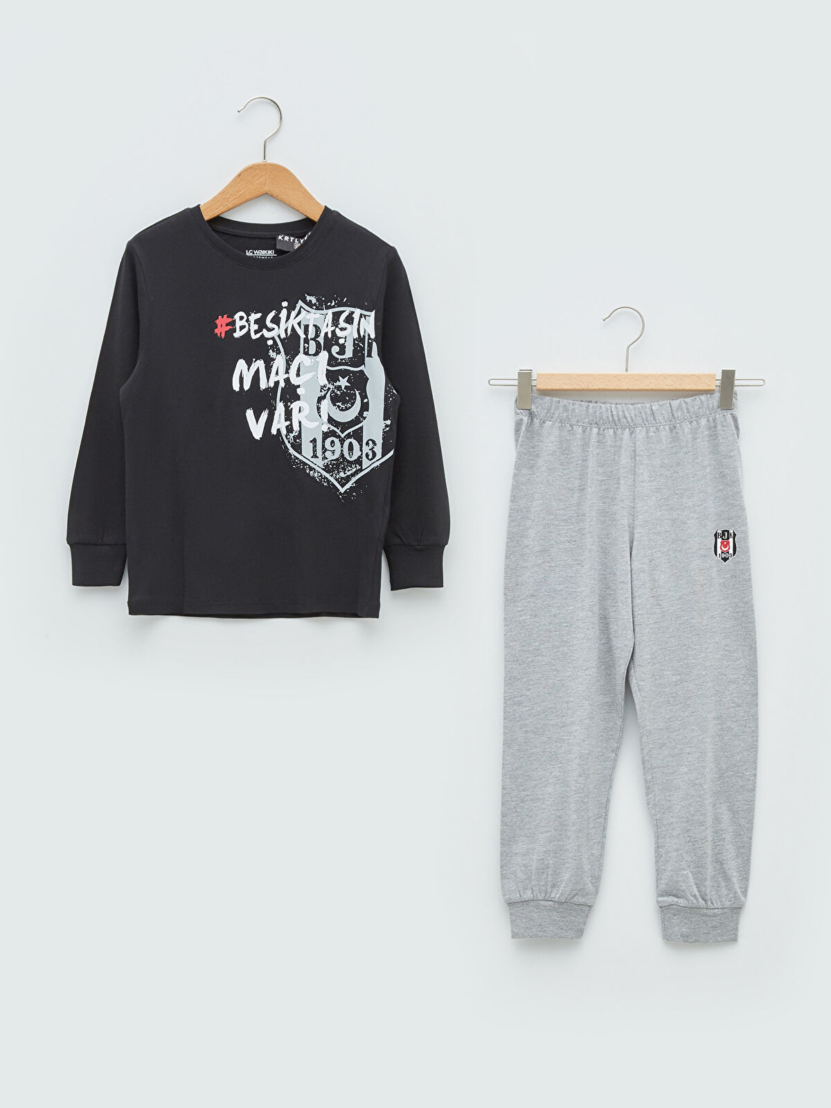 Bisiklet Yaka Beşiktaş Baskılı Uzun Kollu Erkek Çocuk Pijama Takımı