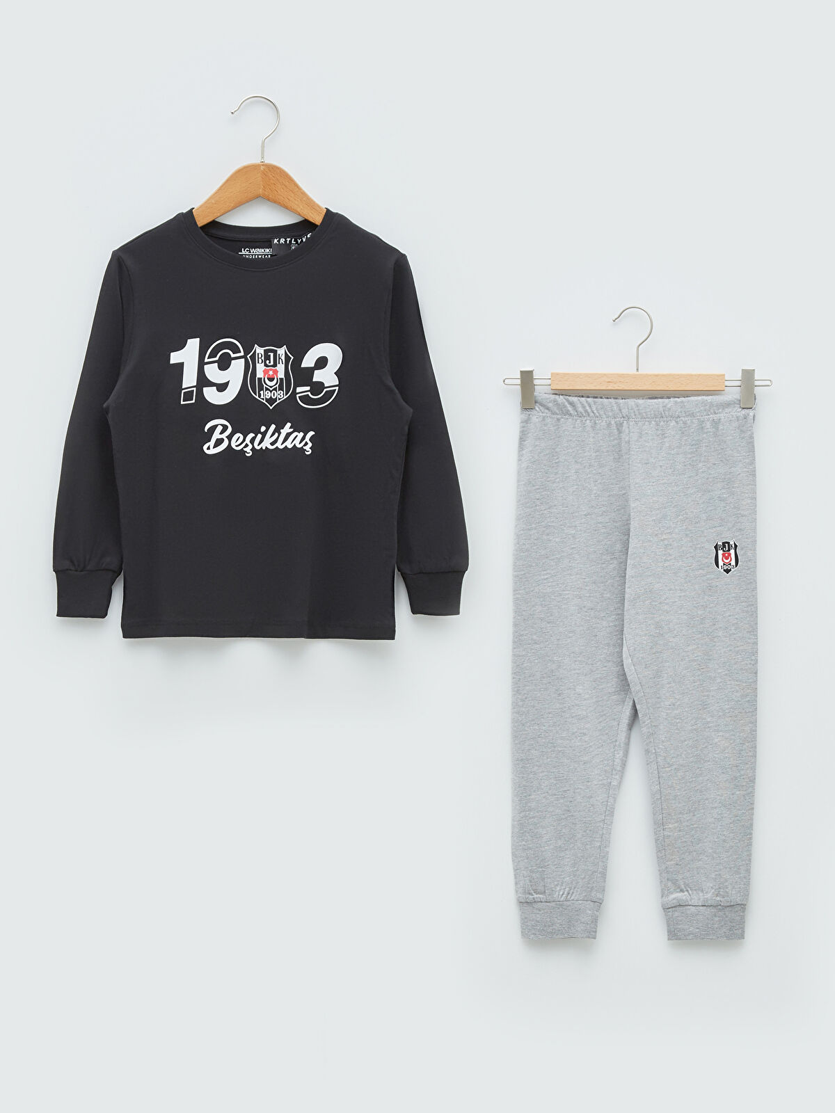 Bisiklet Yaka Beşiktaş Baskılı Uzun Kollu Erkek Çocuk Pijama Takımı