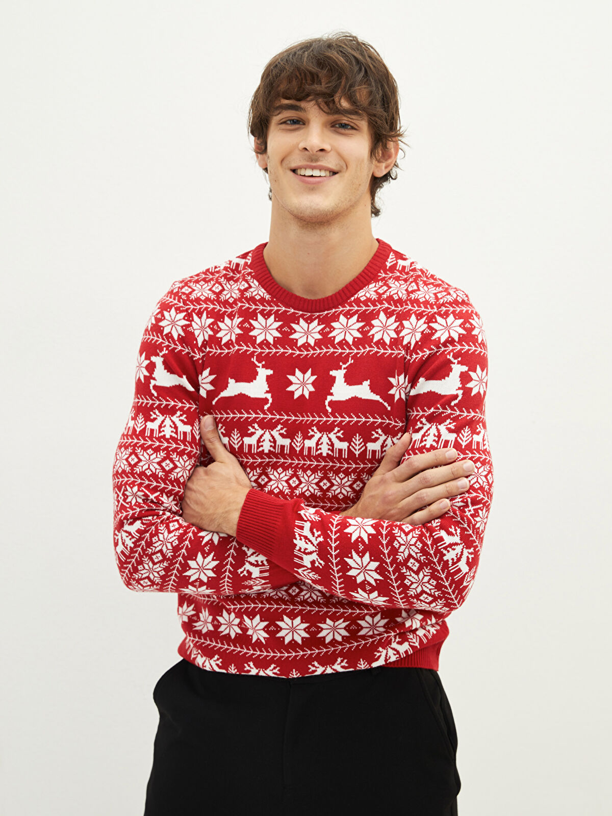 LCW CASUAL Bisiklet Yaka Uzun Kollu Yılbaşı Temalı Erkek Triko Kazak Baba ve Oğul Kombini