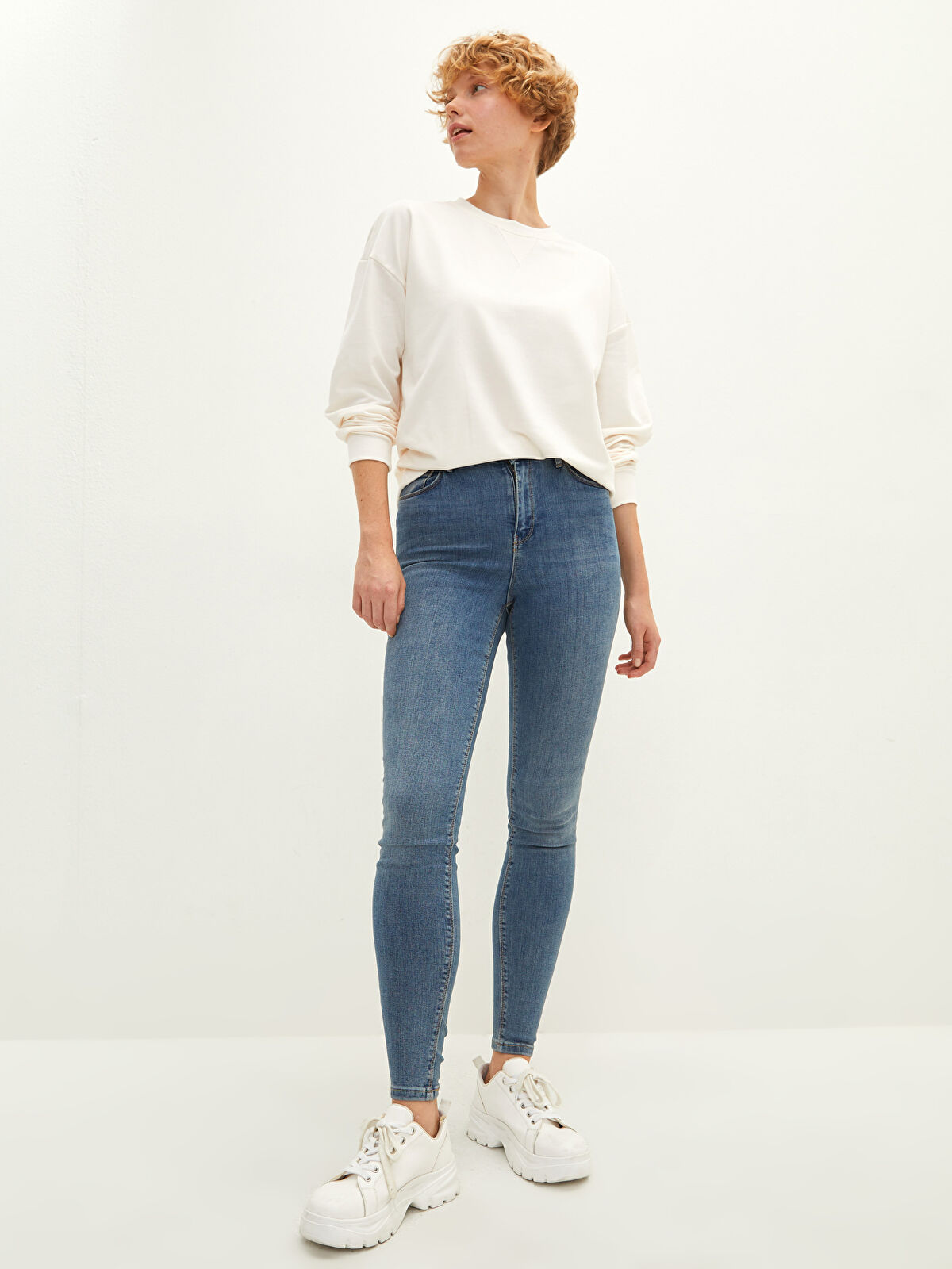 Yüksek Bel Süper Skinny Fit Düz Kadın Jean Pantolon
