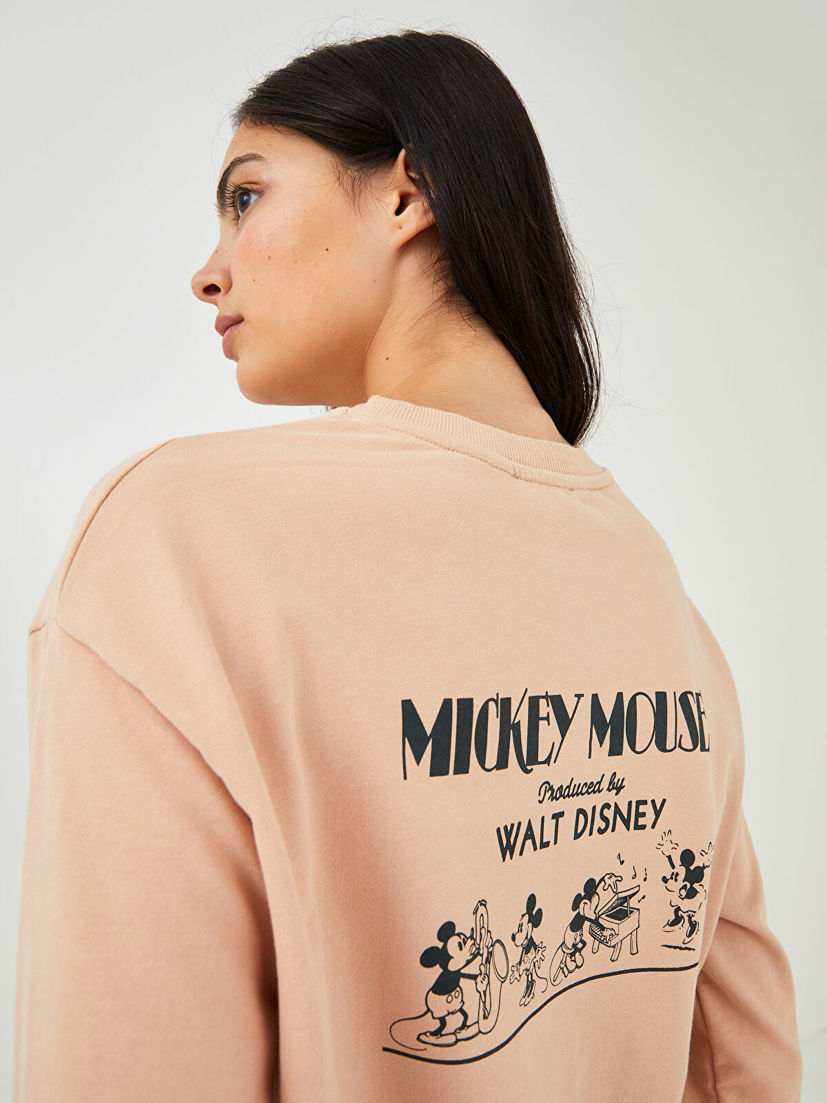 Bisiklet Yaka Mickey Mouse Baskılı Uzun Kollu Kadın Sweatshirt Anne Kız Kombini