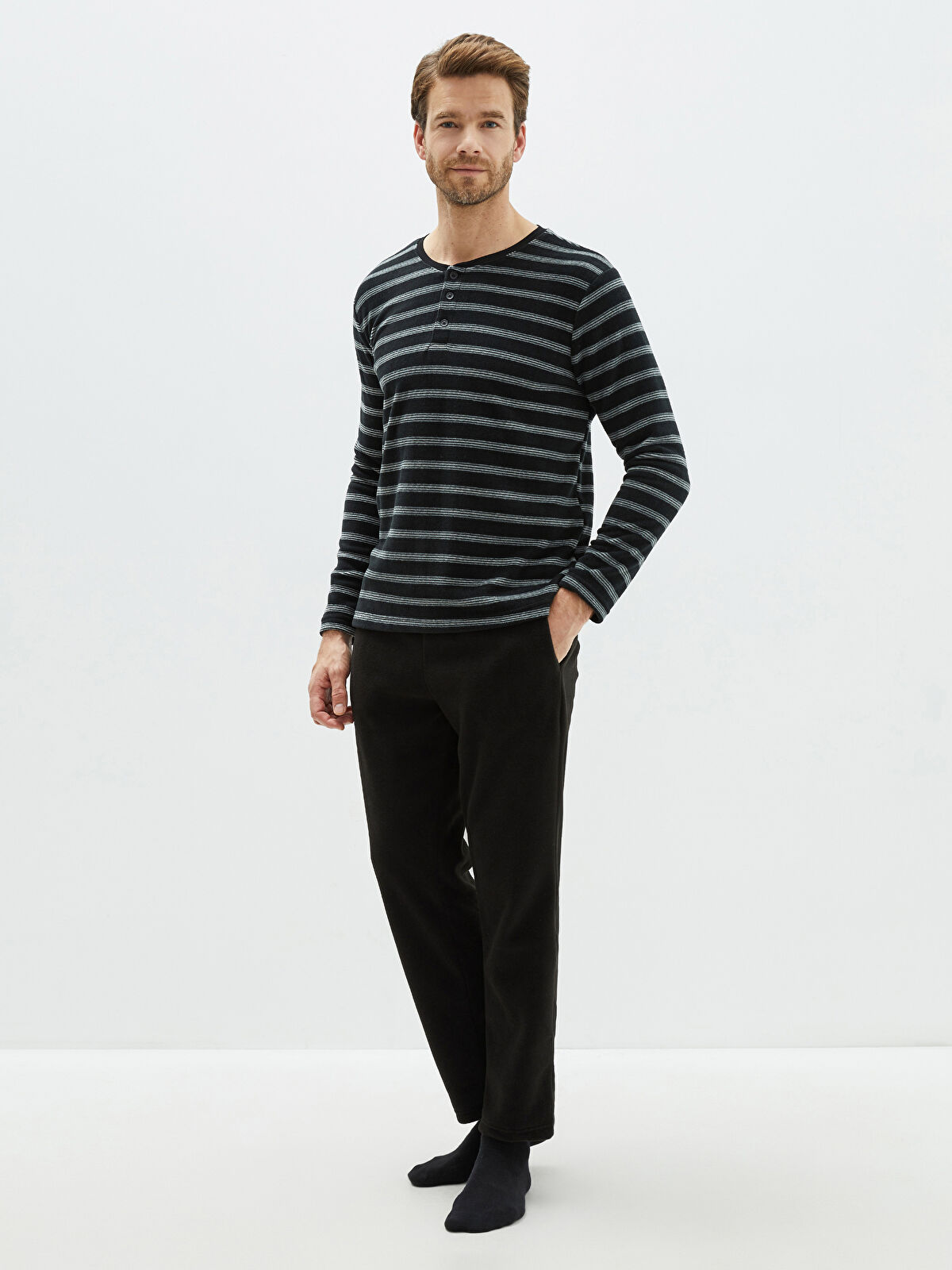 LCW DREAM Standart Kalıp Çizgili Polar Erkek Pijama Takımı