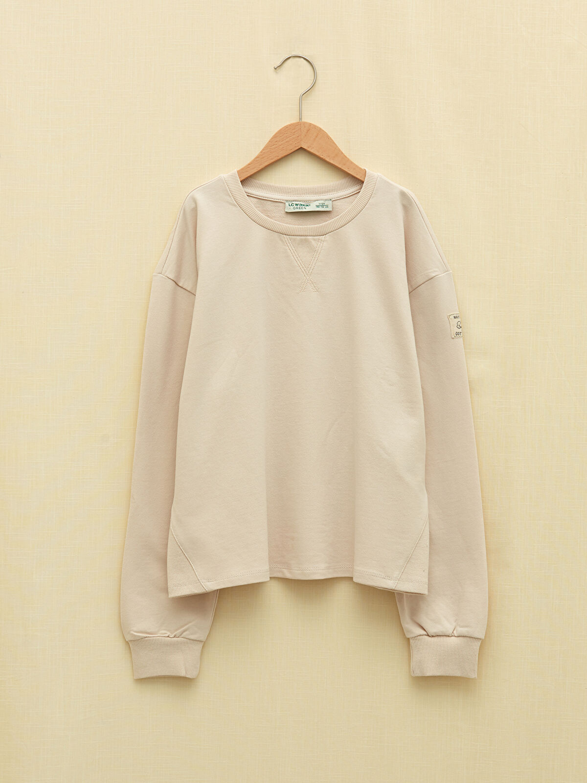 LCW GREEN Bisiklet Yaka Basic Uzun Kollu Organik Pamuklu Kız Çocuk Sweatshirt