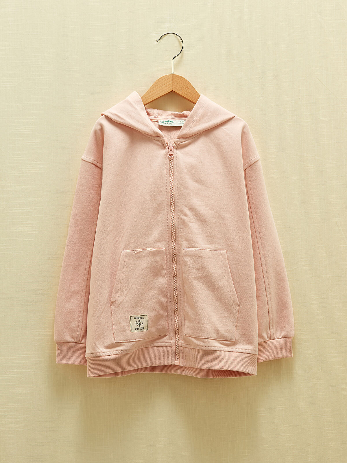 LCW GREEN Kapüşonlu Uzun Kollu Organik Pamuklu Kız Çocuk Fermuarlı Sweatshirt