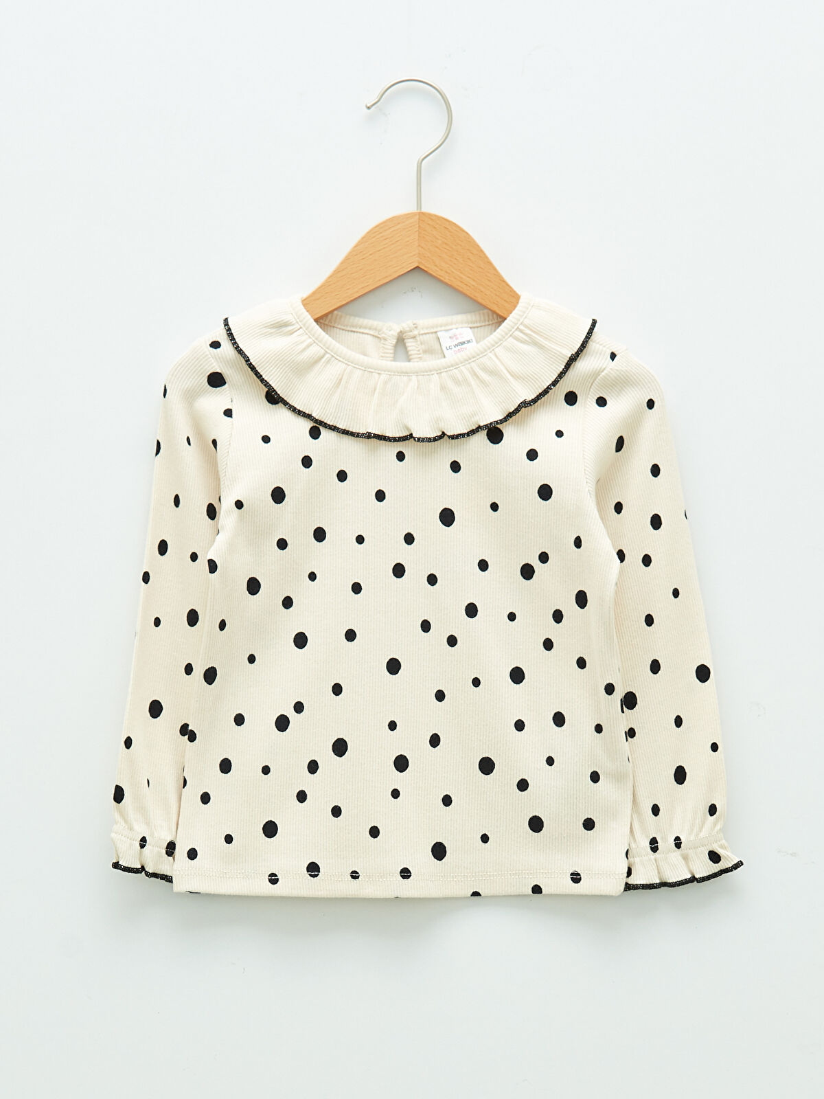 Bisiklet Yaka Uzun Kollu Puantiye Desenli Kız Bebek Tişört