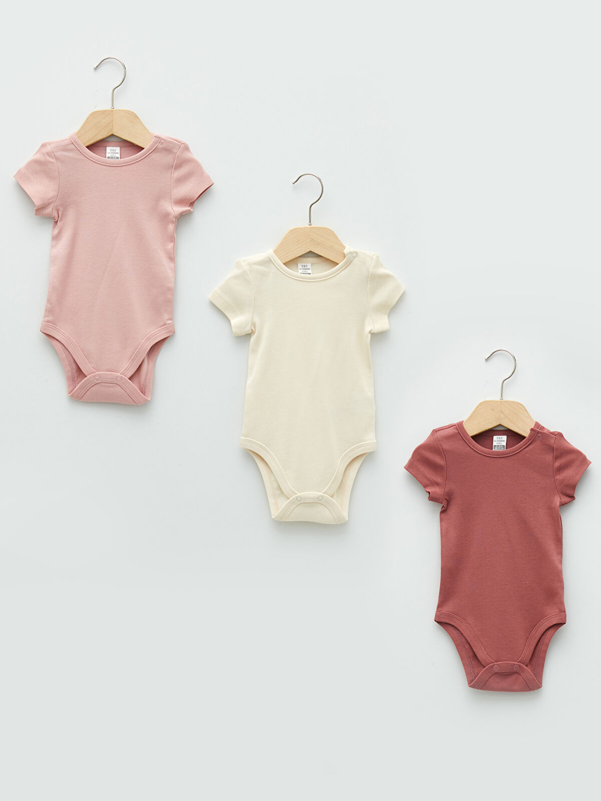 Bisiklet Yaka Kısa Kollu Basic Pamuklu Kız Bebek Çıtçıtlı Body 3'lü