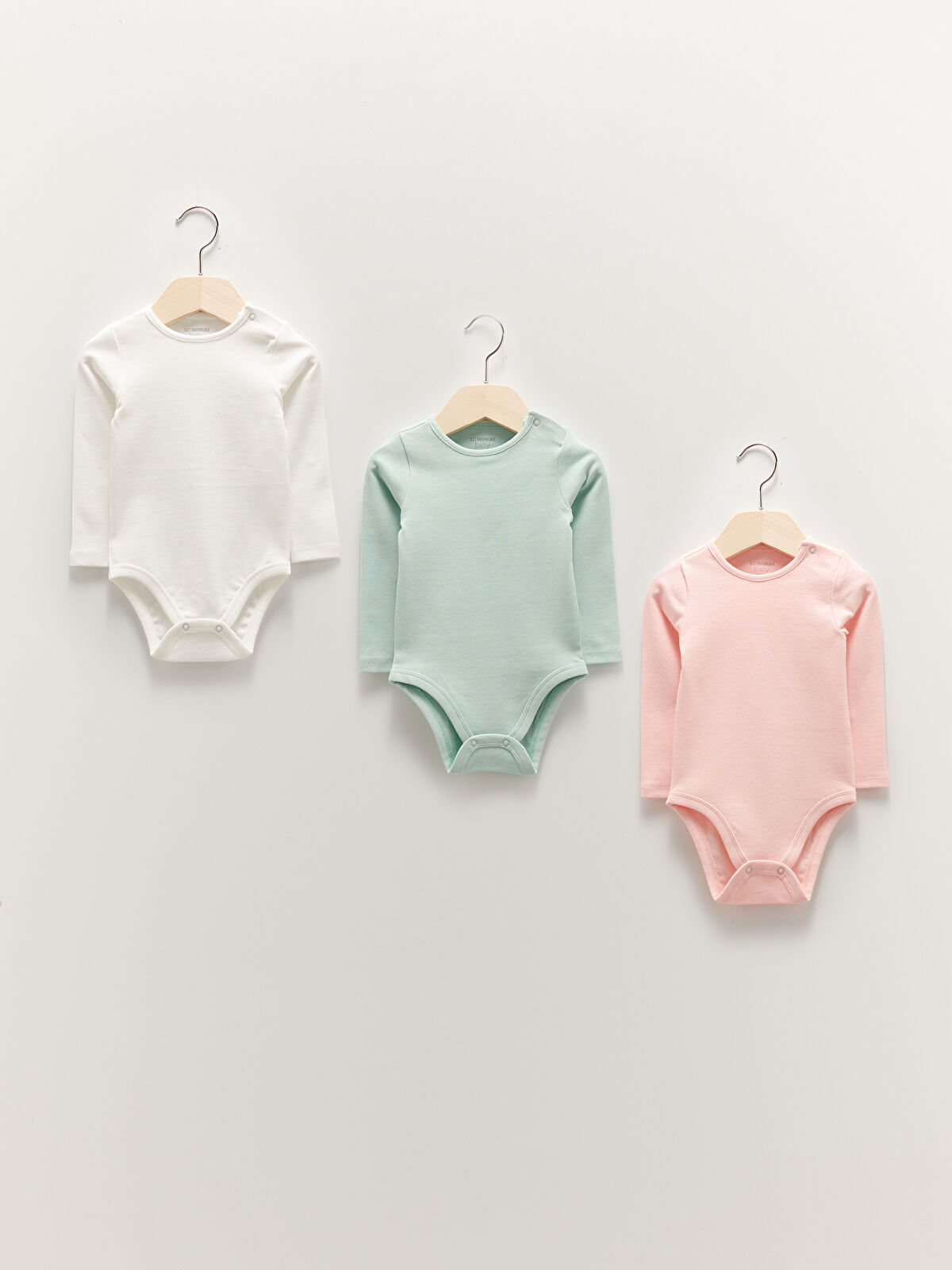 Bisiklet Yaka Uzun Kollu Basic Pamuklu Kız Bebek Çıtçıtlı Body 3'lü