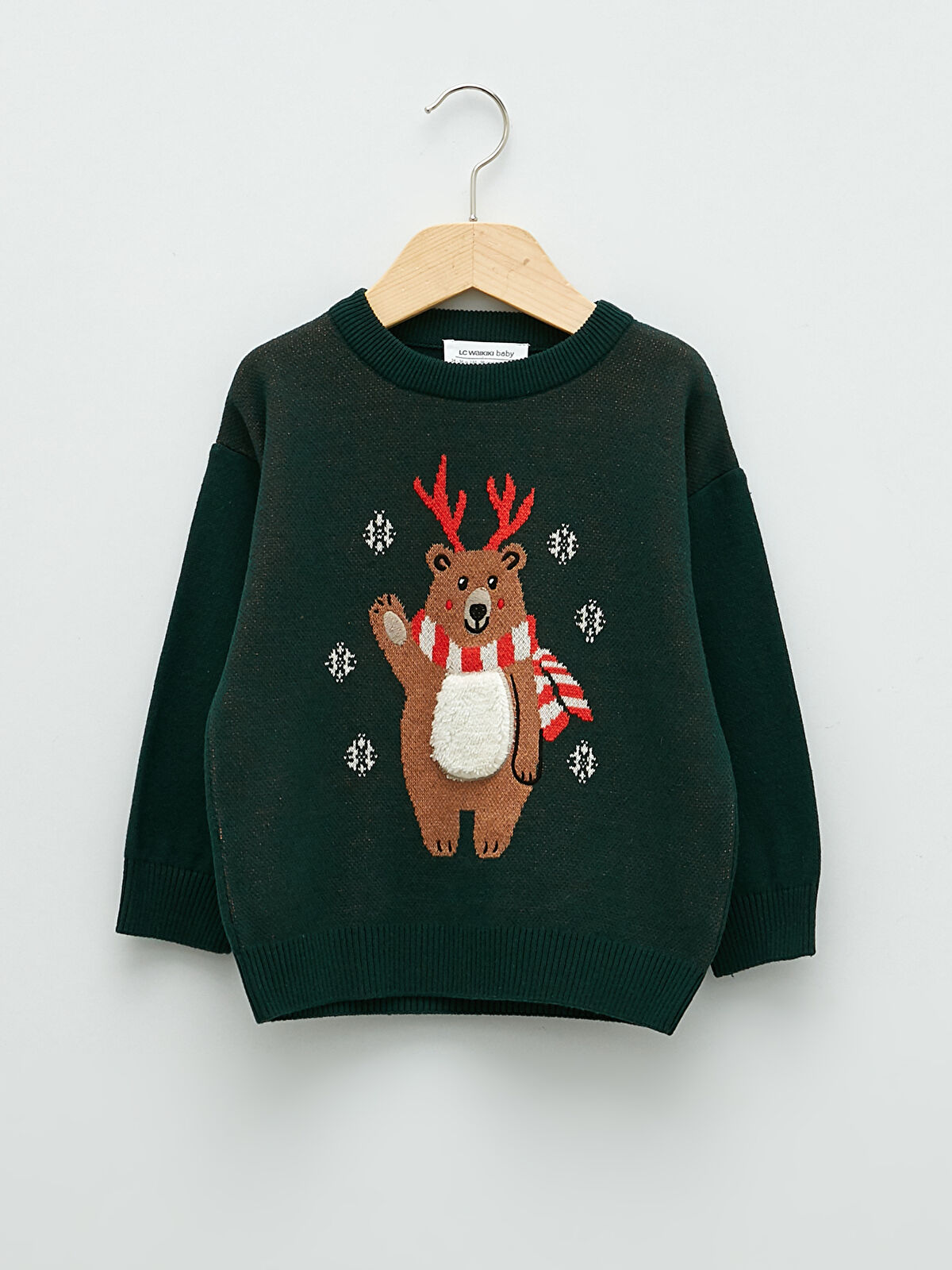 Bisiklet Yaka Uzun Kollu Yılbaşı Temalı Erkek Bebek Triko Kazak