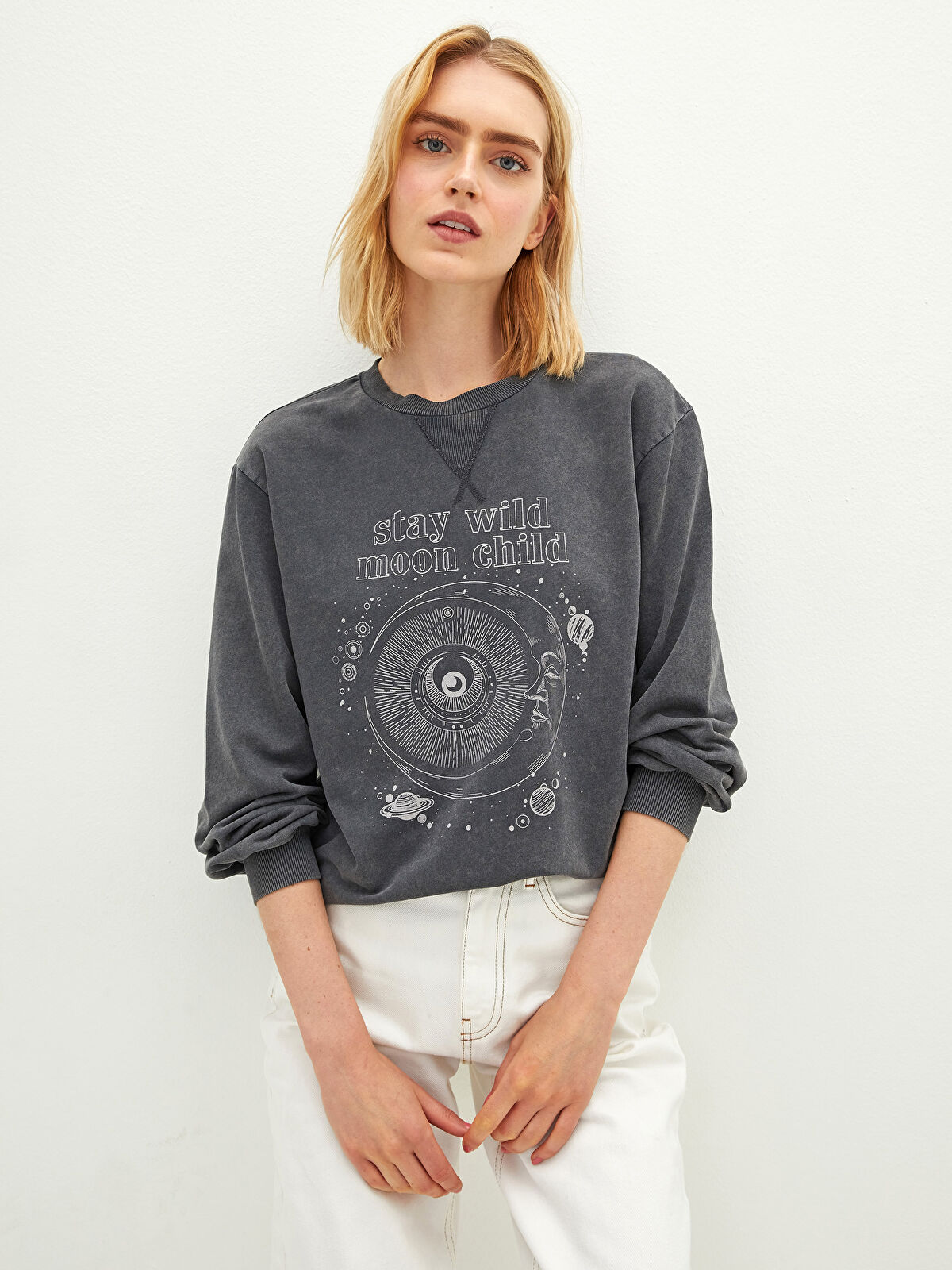 LCW CASUAL Bisiklet Yaka Mistik Baskılı Uzun Kollu Kadın Sweatshirt