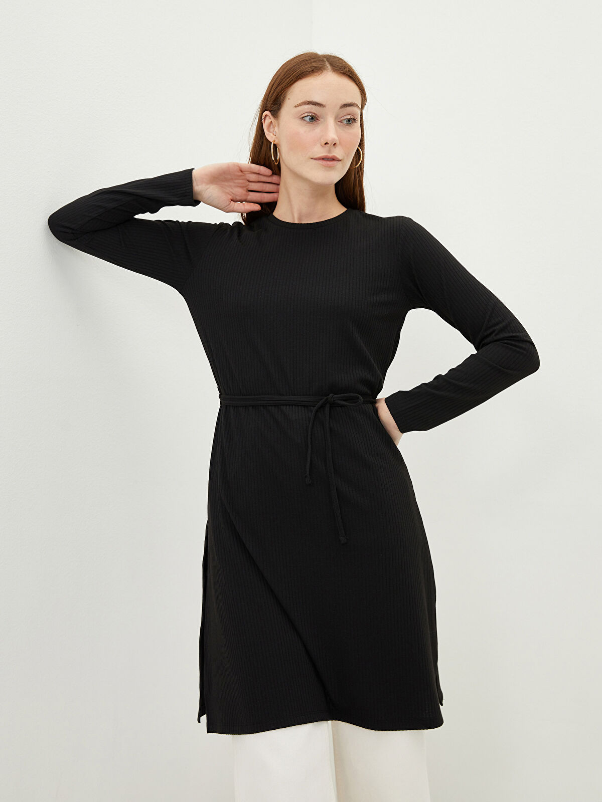 LCW CLASSIC Bisiklet Yaka Düz Beli Bağlama Detaylı Uzun Kollu Ribana Kumaş Kadın Tunik LCW CLASSIC Bisiklet Yaka Düz Beli Bağlama Detaylı Uzun Kollu Ribana Kumaş Kadın Tunik