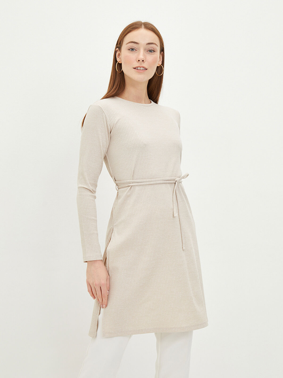 LCW CLASSIC Bisiklet Yaka Düz Beli Bağlama Detaylı Uzun Kollu Ribana Kumaş Kadın Tunik LCW CLASSIC Bisiklet Yaka Düz Beli Bağlama Detaylı Uzun Kollu Ribana Kumaş Kadın Tunik