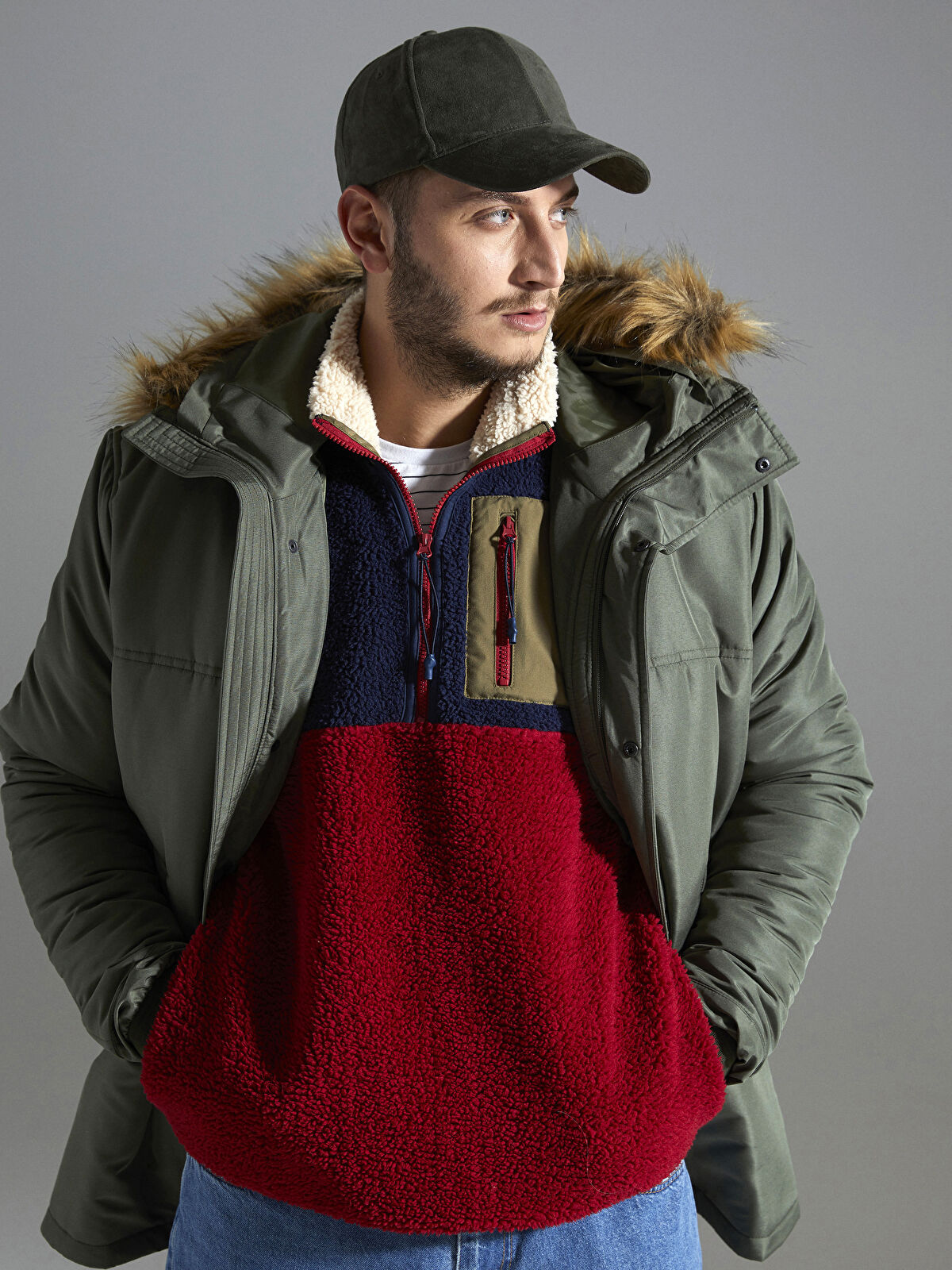 X-SIDE x Berkay Yuvakuran Erkek Mont - Standart Kalıp Kapüşonlu Kalın