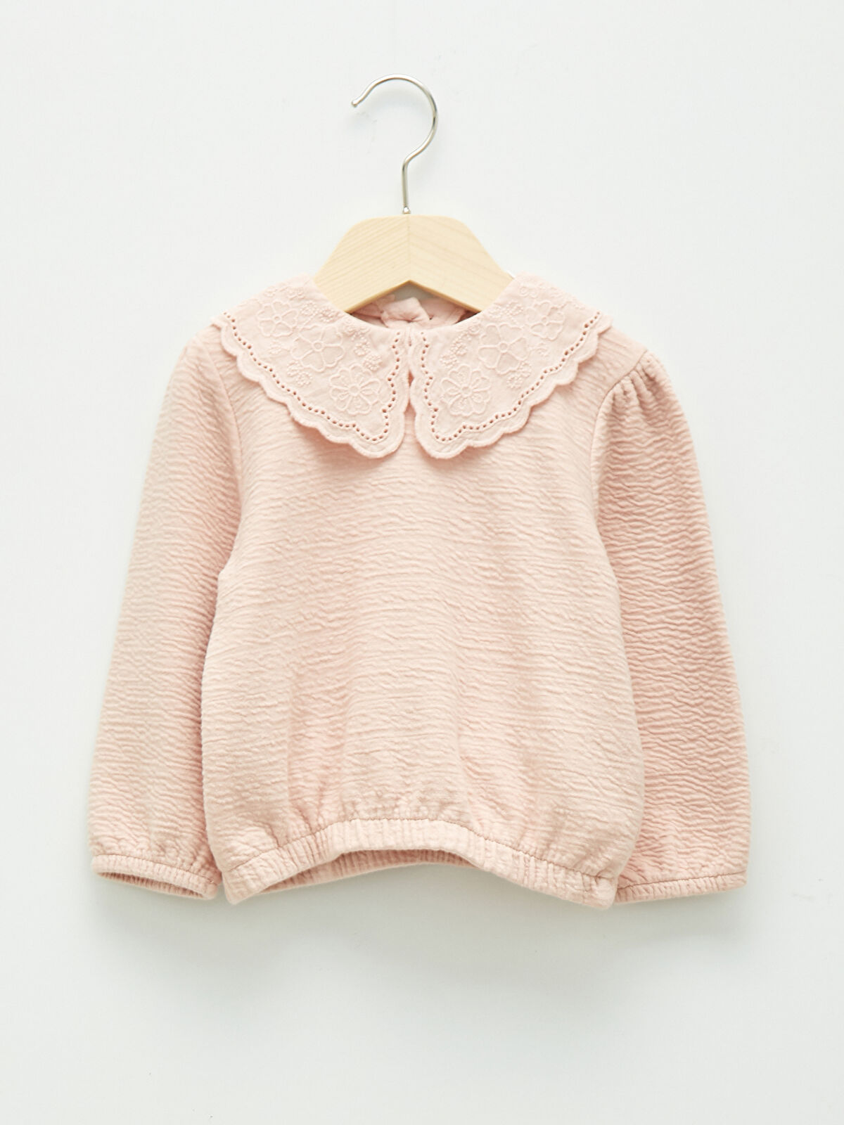 Bebe Yaka Uzun Kollu Nakış Detaylı Kız Bebek Sweatshirt