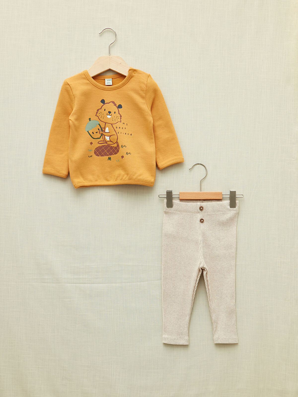 LCW GREEN Bisiklet Yaka Uzun Kollu Baskılı Organik Pamuklu Erkek Bebek Sweatshirt ve Pantolon 2'li Takım