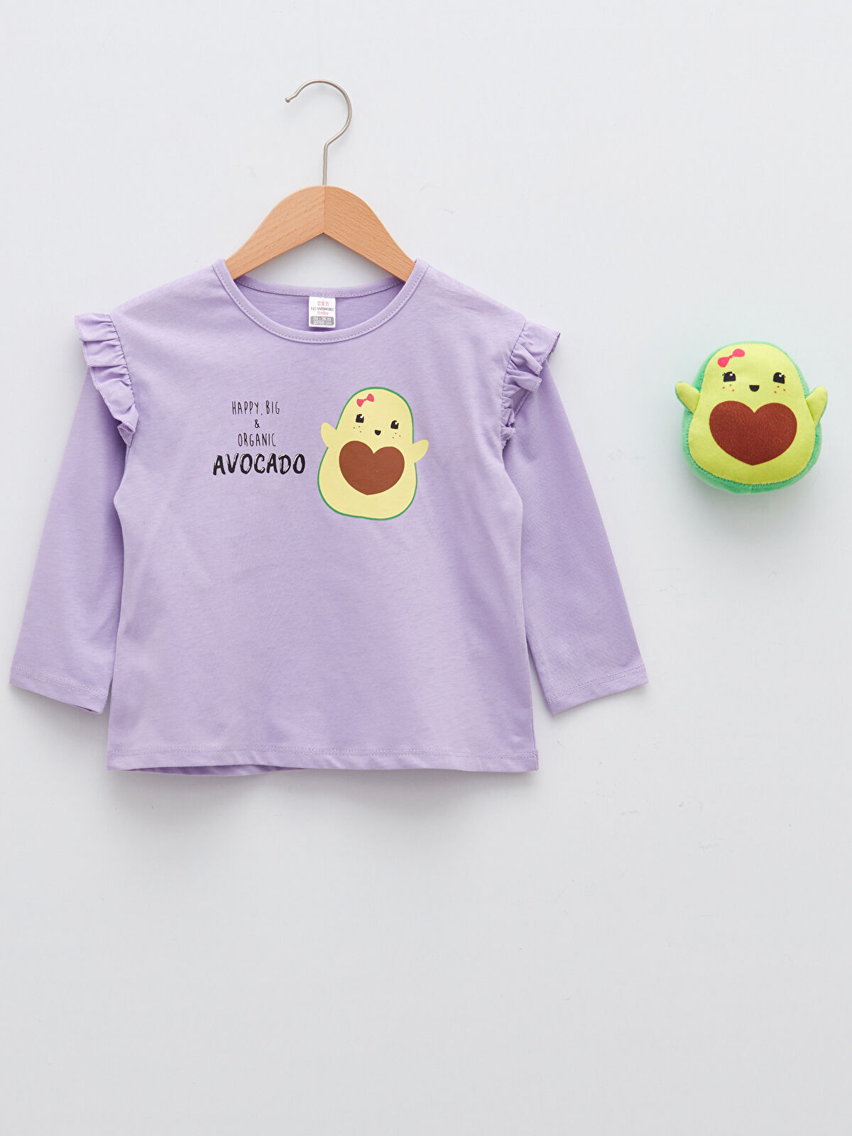 Bisiklet Yaka Uzun Kollu Baskılı Kız Bebek Tişört ve Oyuncak 2'li Takım