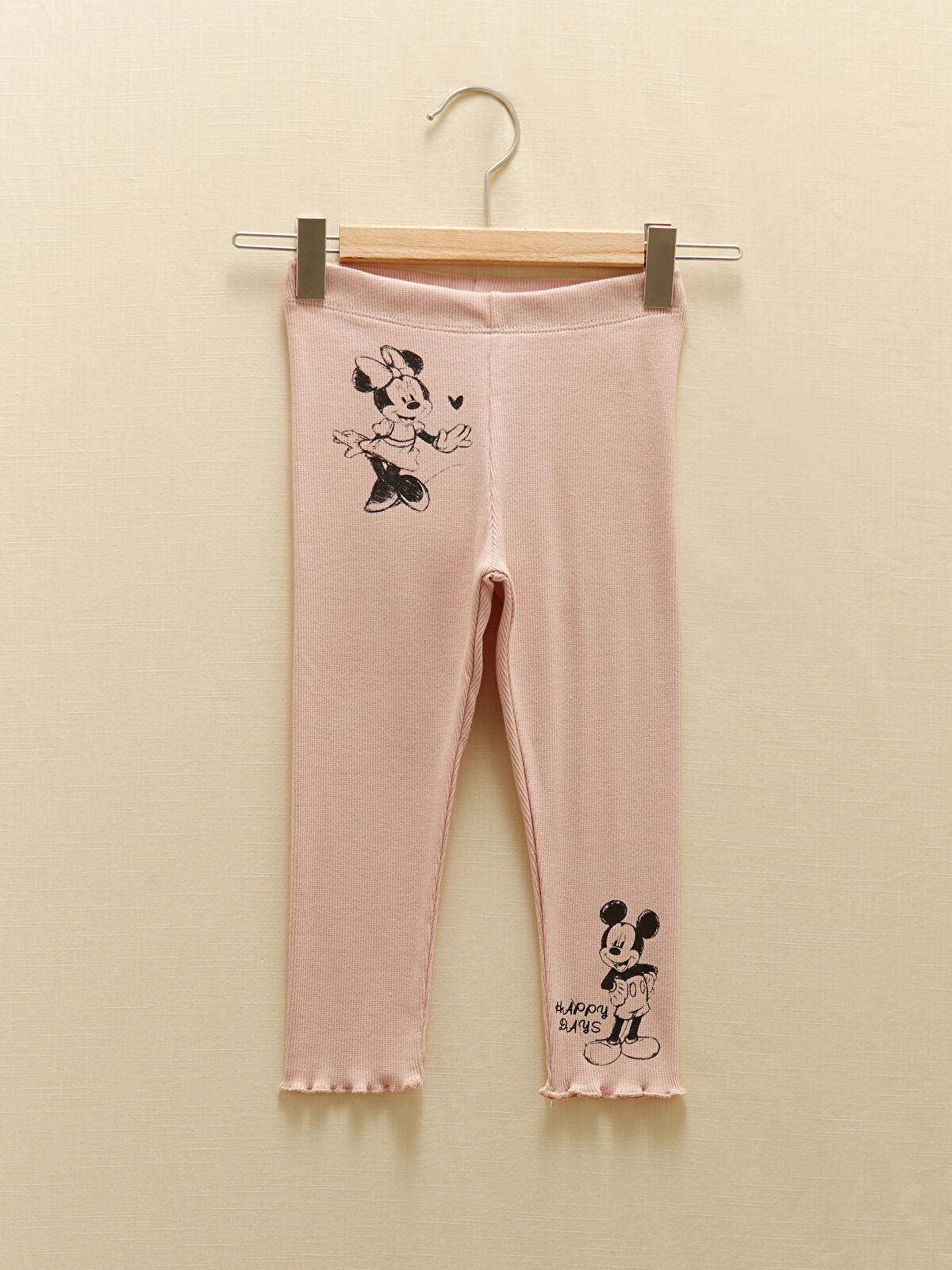 LCW GREEN Beli Lastikli Minnie ve Mickey Mouse Baskılı Organik Pamuklu Kız Bebek Tayt