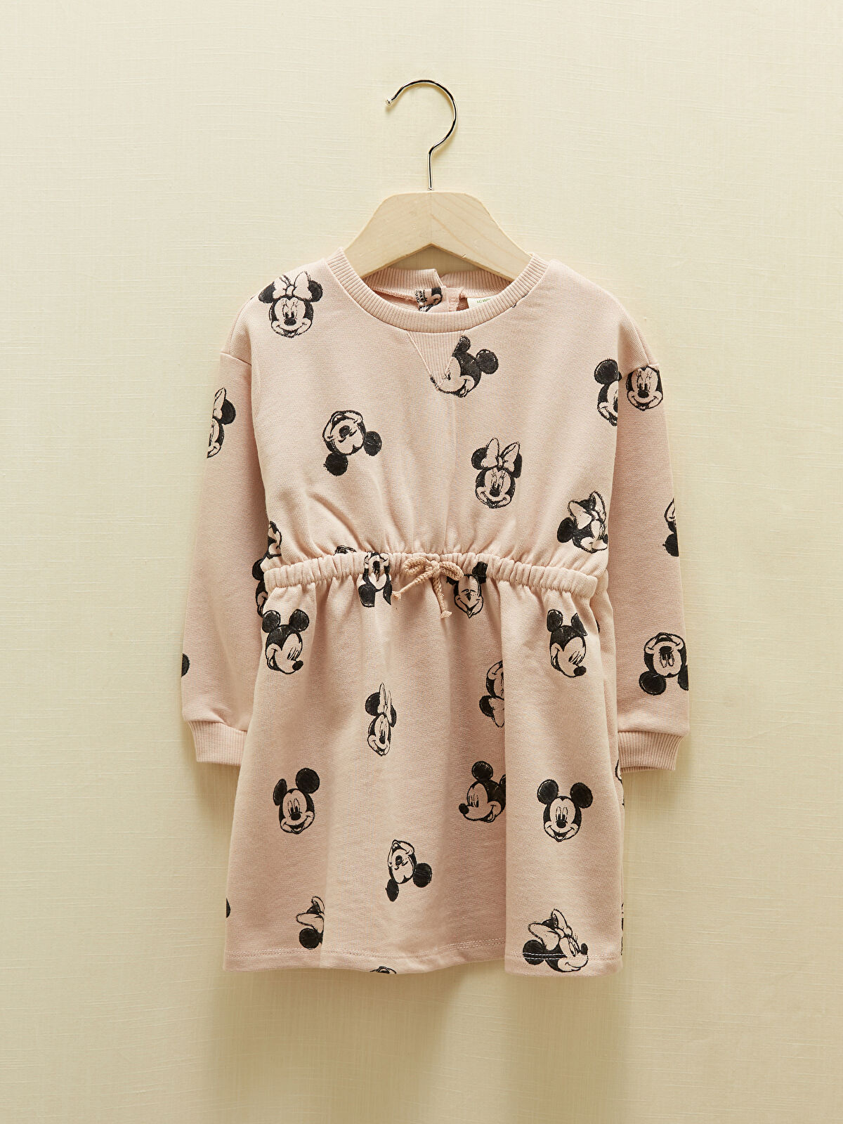 LCW GREEN Bisiklet Yaka Uzun Kollu Minnie Mouse Baskılı Organik Pamuklu Kız Bebek Elbise