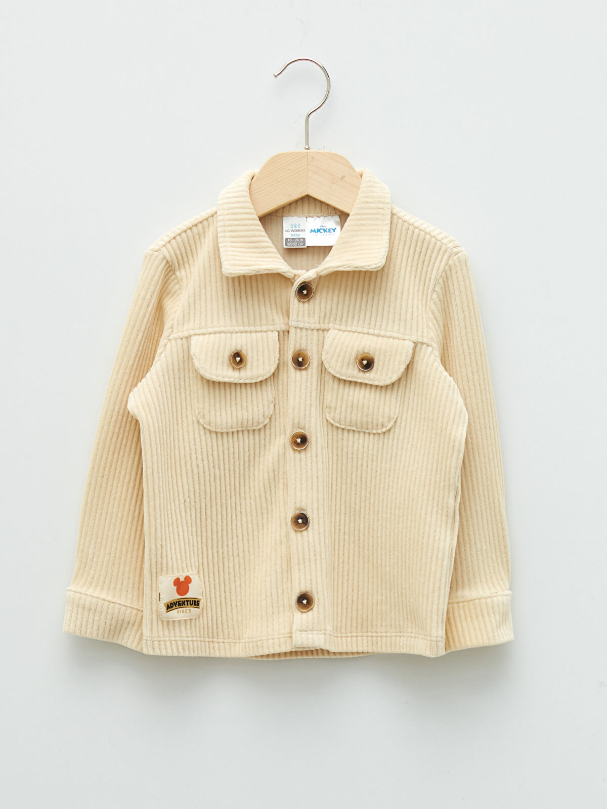 Mickey Mouse Nakışlı Uzun Kollu Kadife Erkek Bebek Gömlek