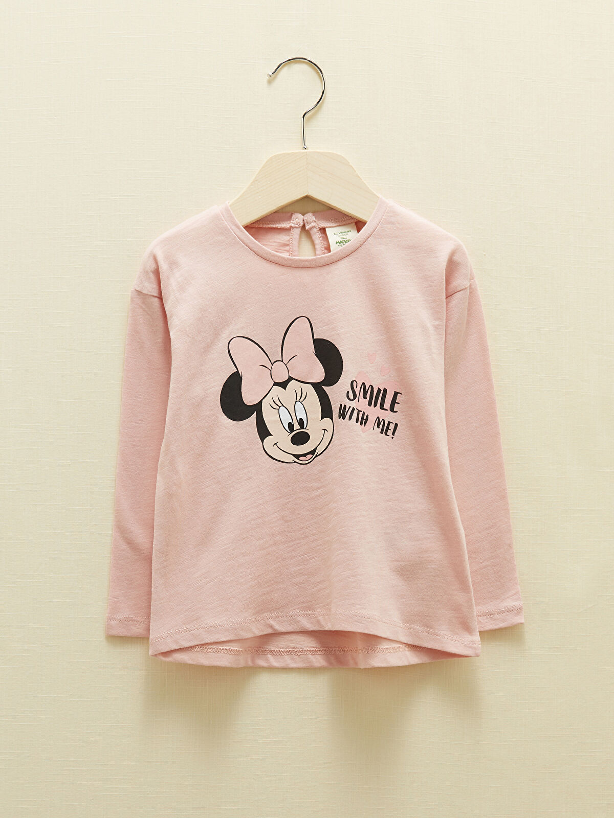 LCW GREEN Bisiklet Yaka Uzun Kollu Minnie Mouse Baskılı Organik Pamuklu Kız Bebek Tişört