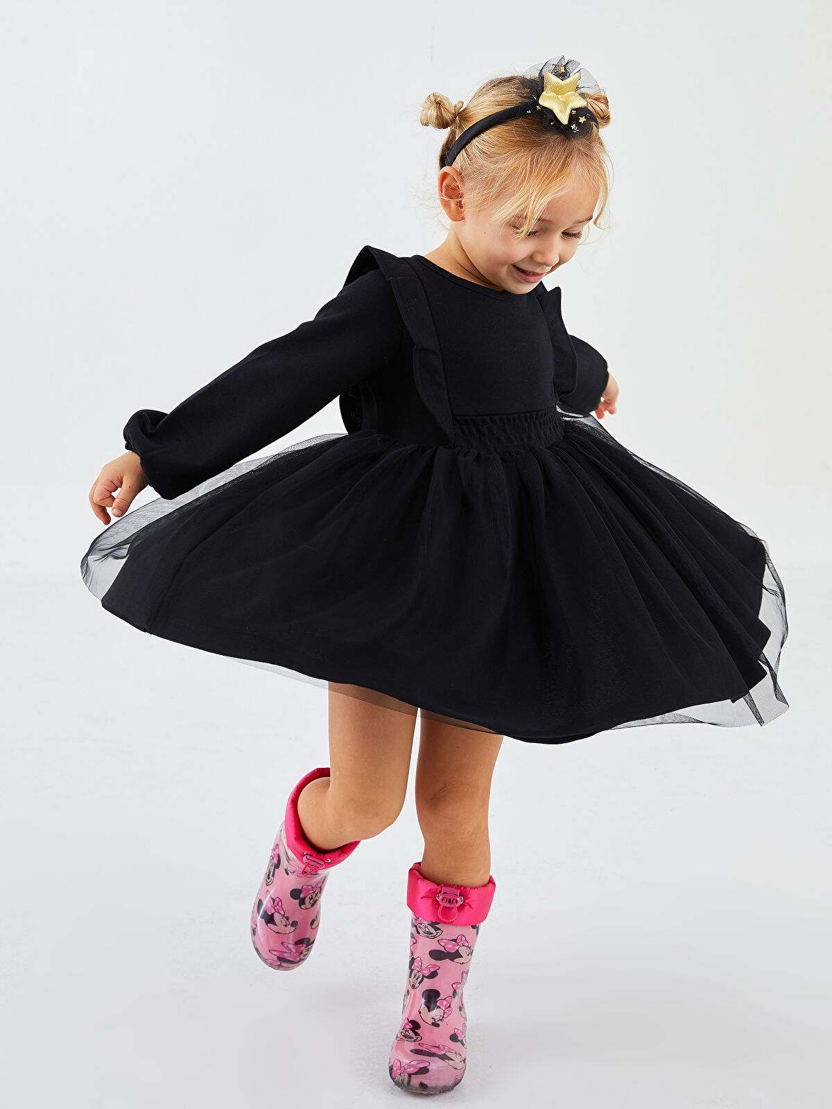 Bisiklet Yaka Uzun Kollu Tül Etek Detaylı Kız Bebek Elbise ve Taç 2'li Takım Bisiklet Yaka Uzun Kollu Tül Etek Detaylı Kız Bebek Elbise ve Taç 2'li Takım