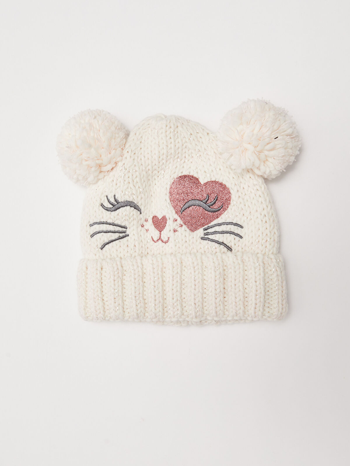 Kız Çocuk Nakışlı Ponponlu Triko Bere