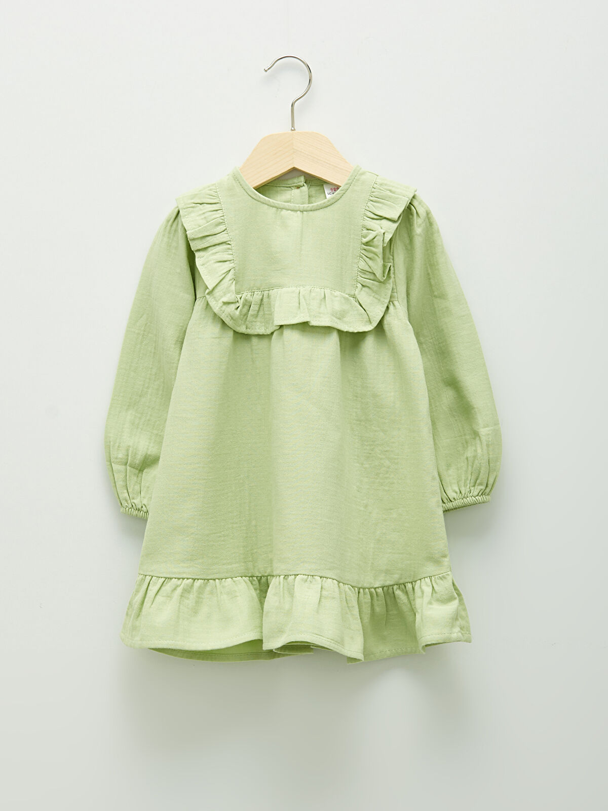 Bisiklet Yaka Uzun Kol Basic Pamuklu Kız Bebek Elbise