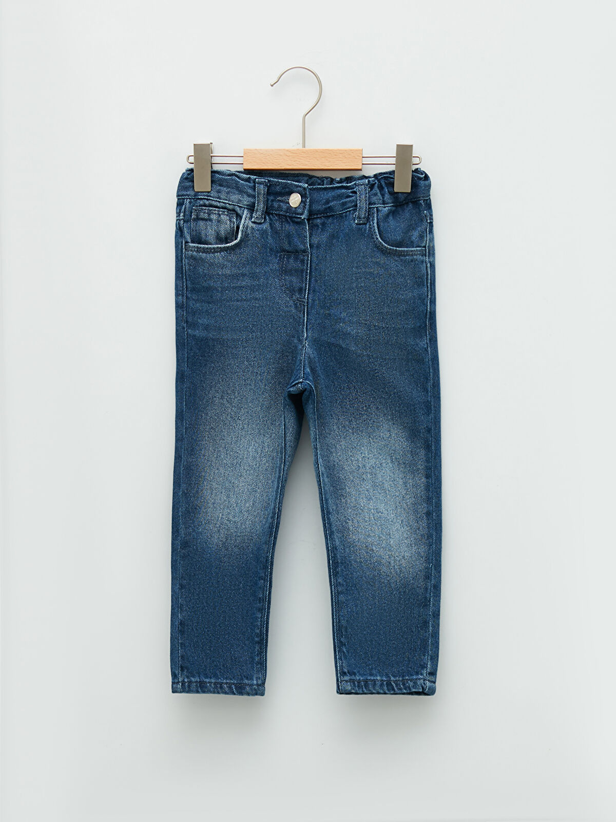 Mom Fit Beli Lastikli Basic Pamuklu Kız Bebek Jean Pantolon