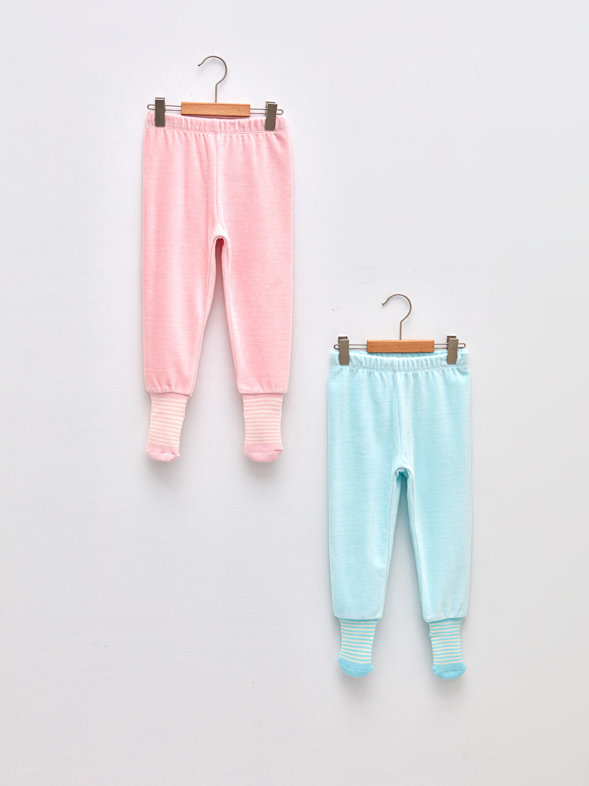 Beli Lastikli Kadife Kız Bebek Patikli Pijama Alt 2'li