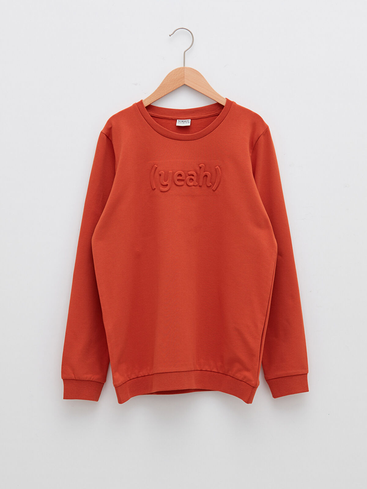 Bisiklet Yaka Kabartma Yazı Detaylı Uzun Kollu Erkek Çocuk Sweatshirt