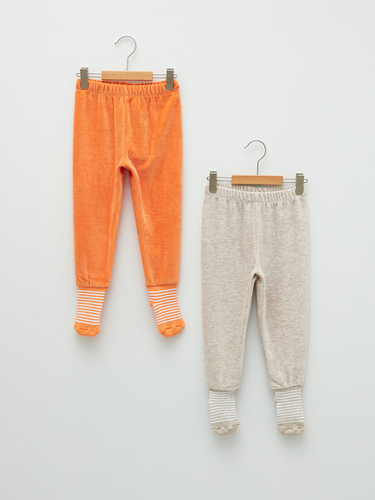 Beli Lastikli Kadife Kız Bebek Patikli Pijama Alt 2'li