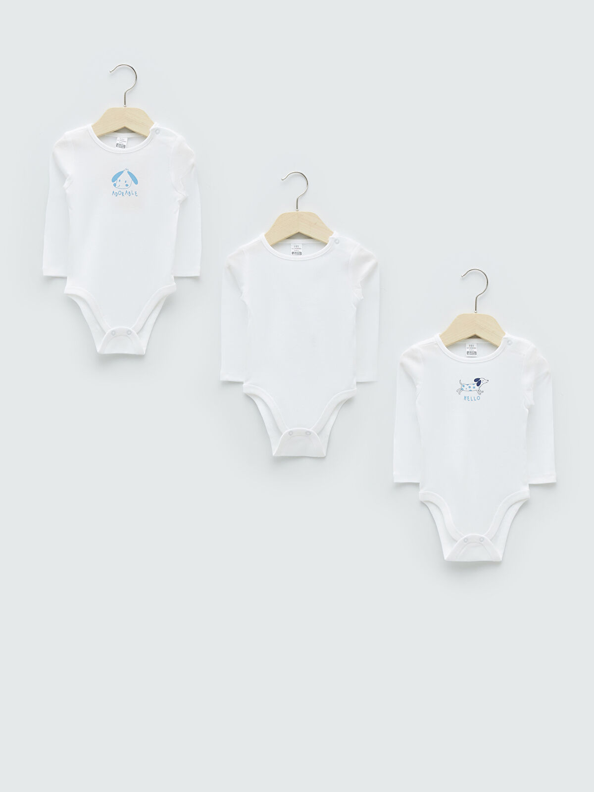 Bisiklet Yaka Uzun Kollu Basic Pamuklu Erkek Bebek Çıtçıtlı Body 3'lü