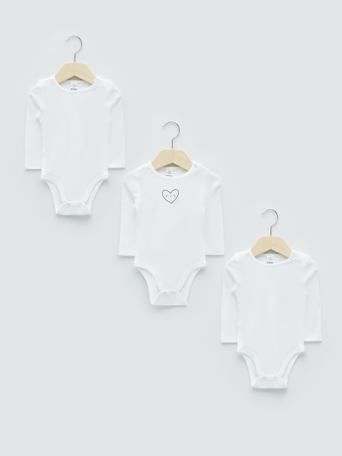 Bisiklet Yaka Uzun Kollu Basic Pamuklu Kız Bebek Çıtçıtlı Body 3'lü